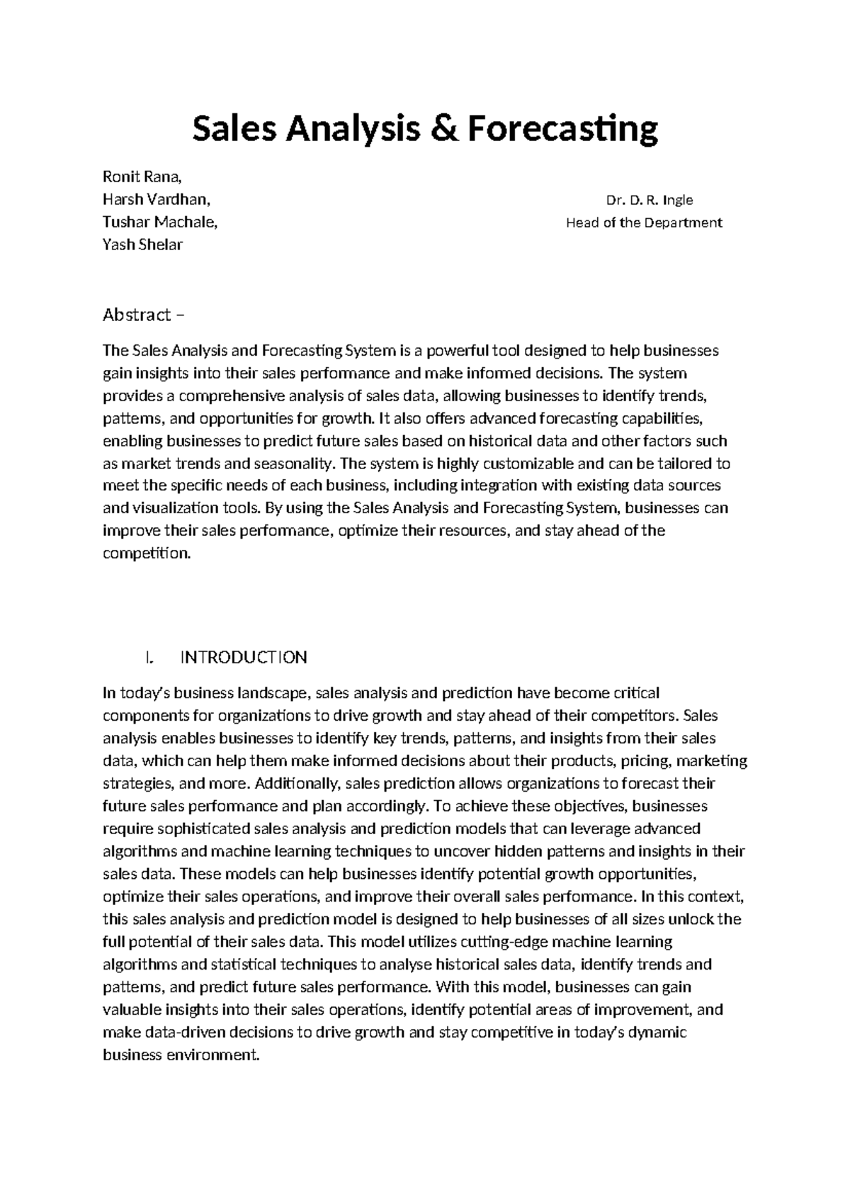 Research paper for sales prediction - Sales Analysis & Forecasting ...