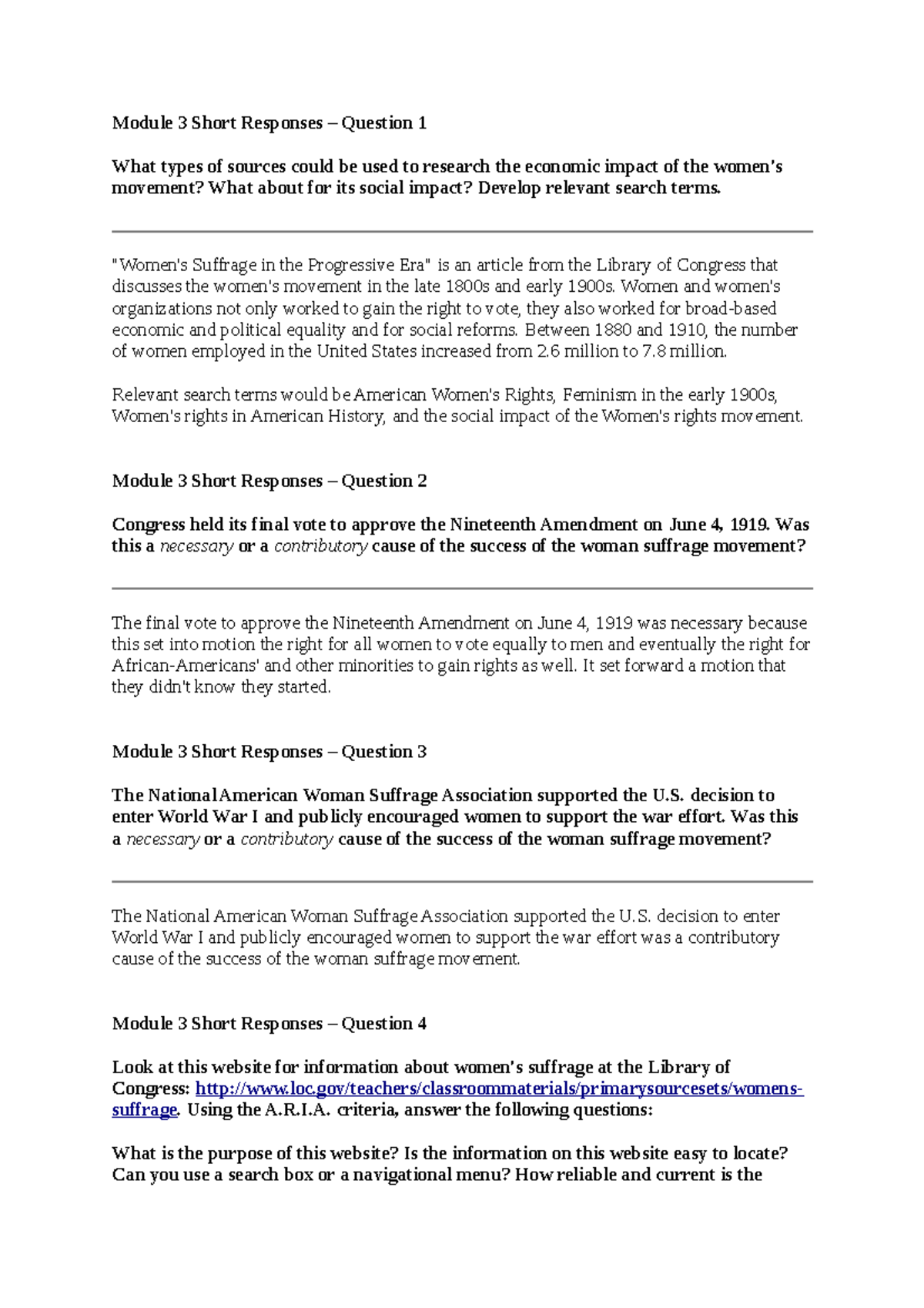 HIS200 Module Three Short Responses - Module 3 Short Responses ...