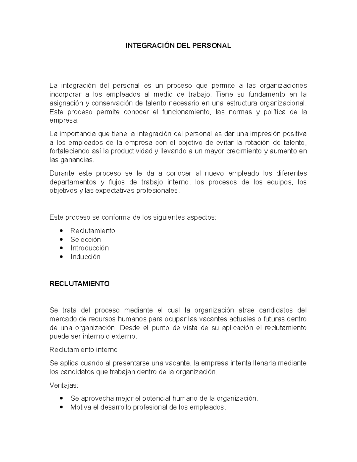 Integración DEL Personal - INTEGRACIÓN DEL PERSONAL La integración del ...