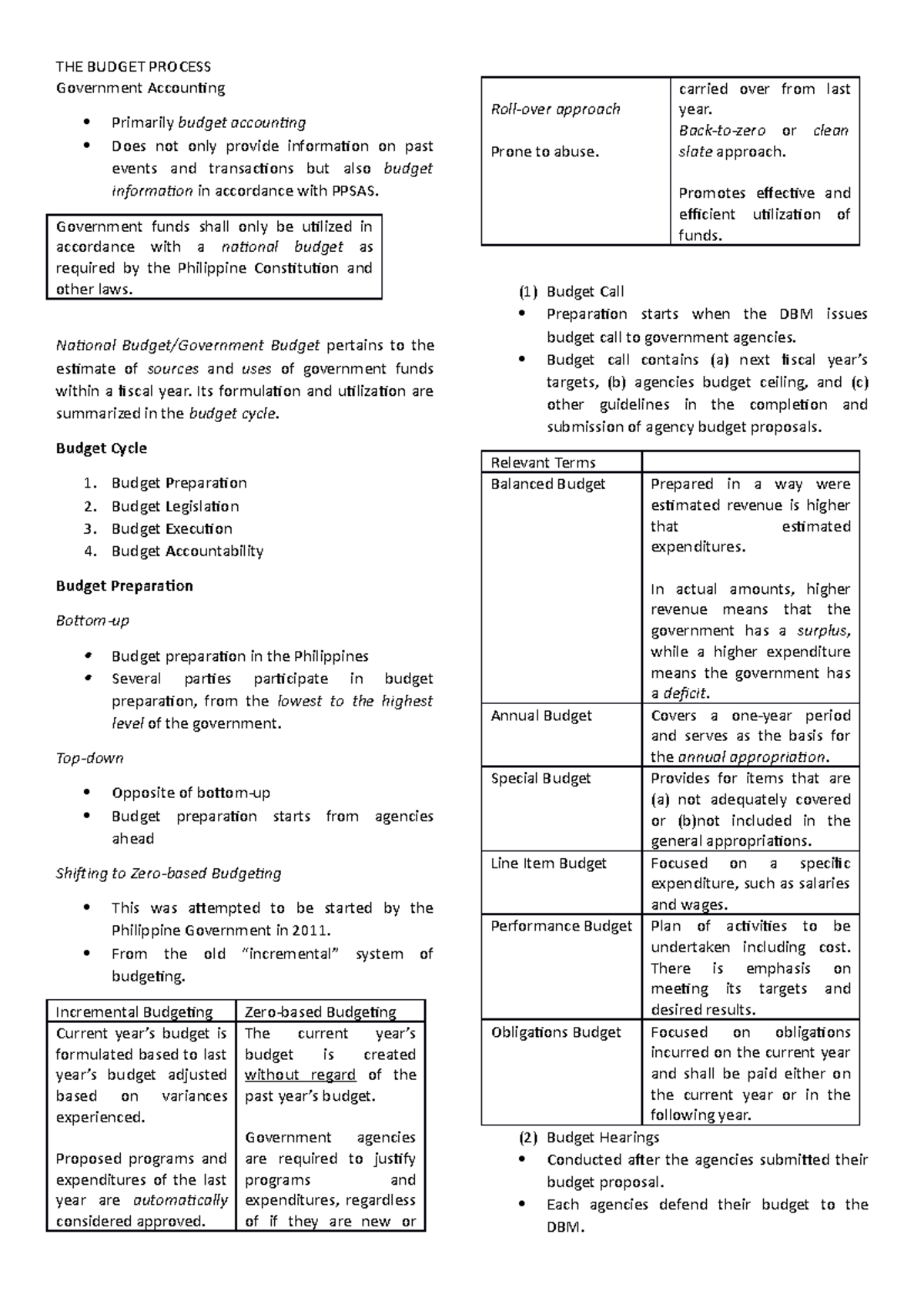The-Budget-Process - Notes - Government Accounting Primarily budget ...