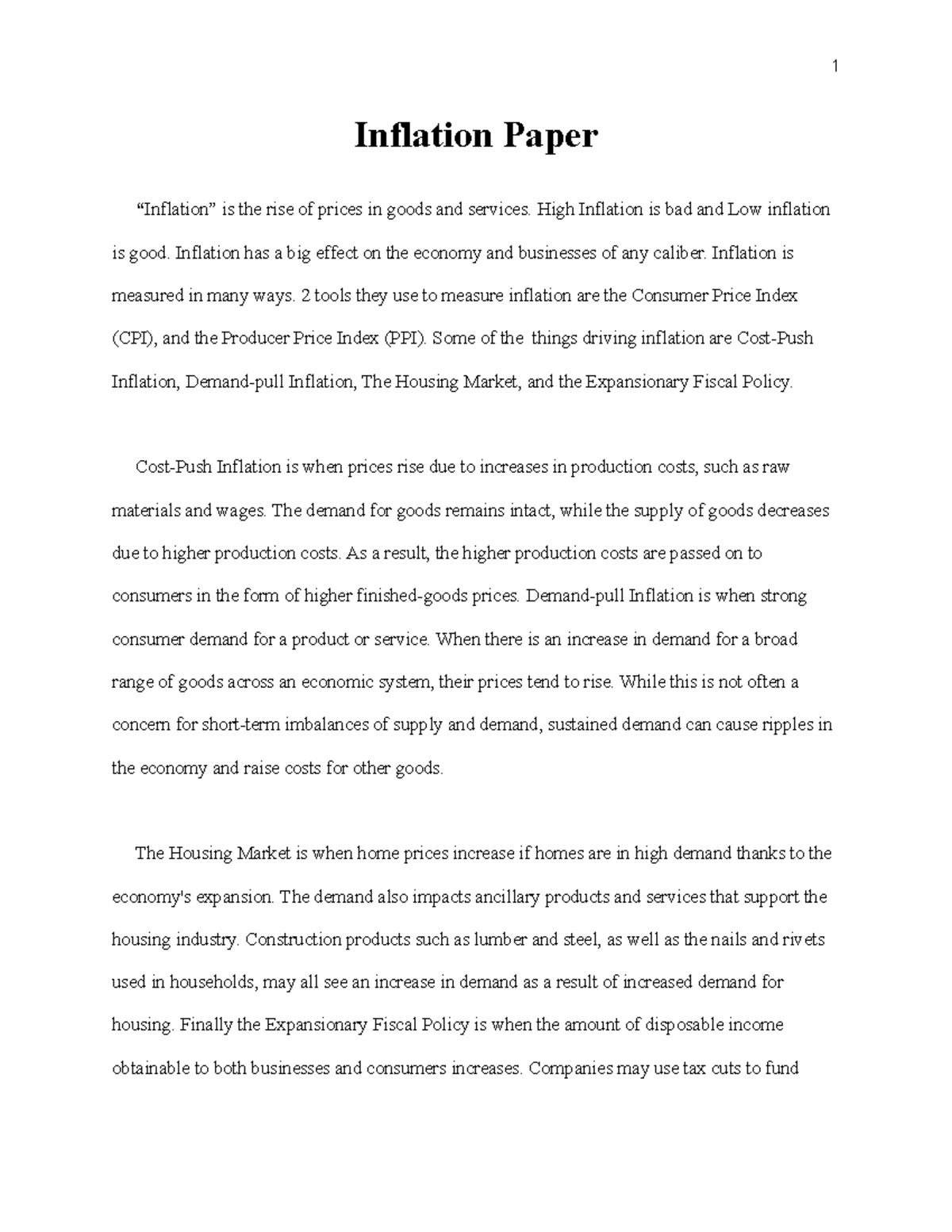 Business Research Paper - Inflation Paper “ Inflation” is the rise of ...