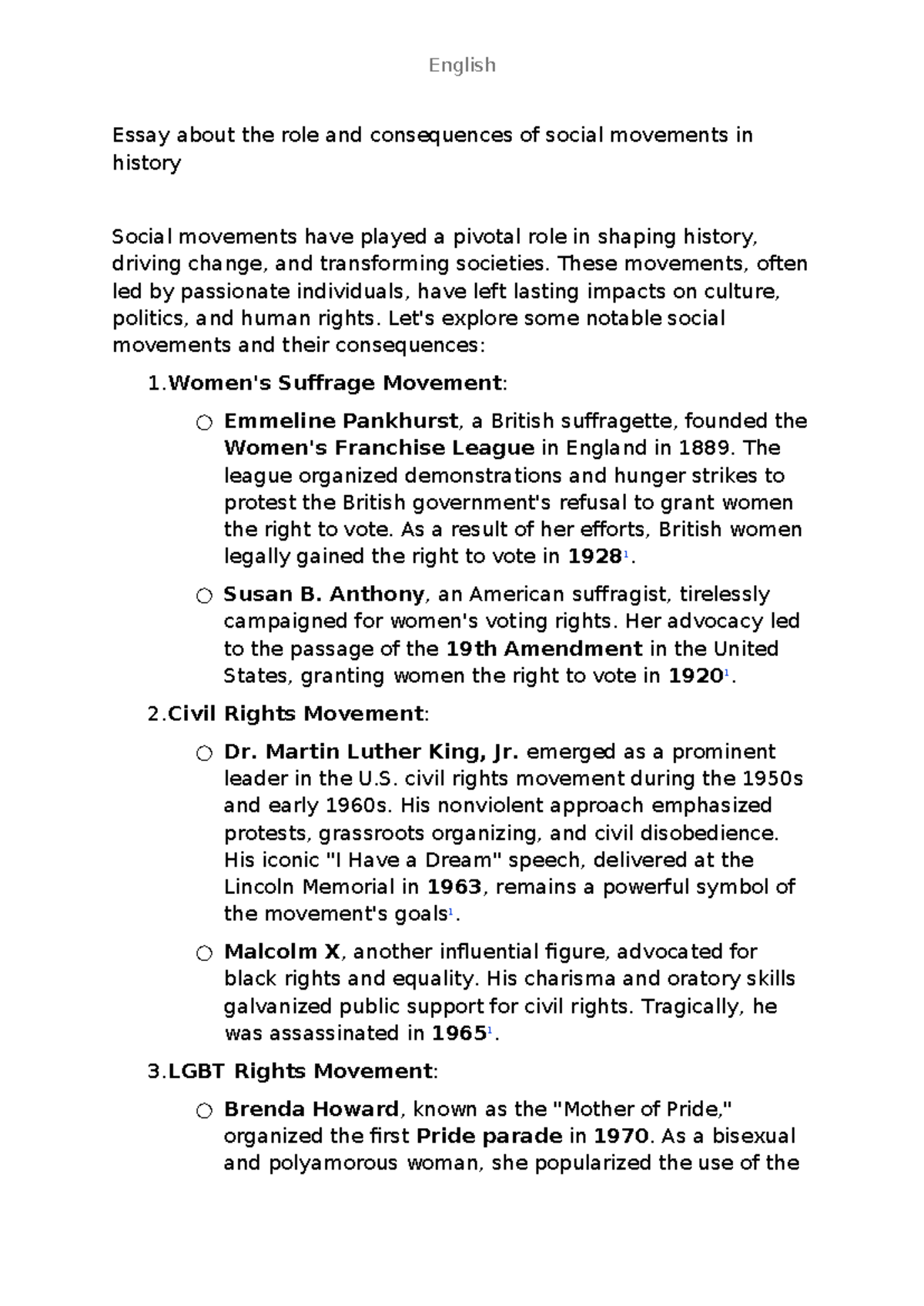 Essay about the role and consequences of social movements in history ...