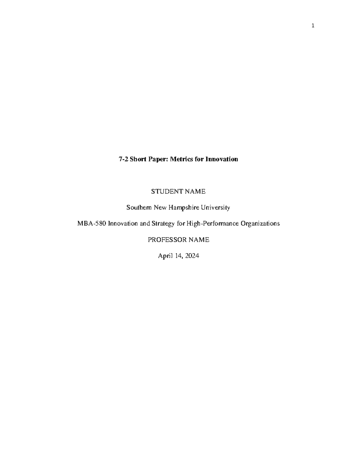 7-2 Short Paper Metrics for Innovation - 7 - 2 Short Paper: Metrics for ...
