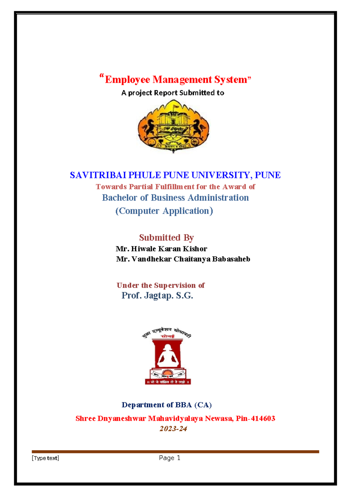 emp managment report - “Employee Management System” ####### A project ...