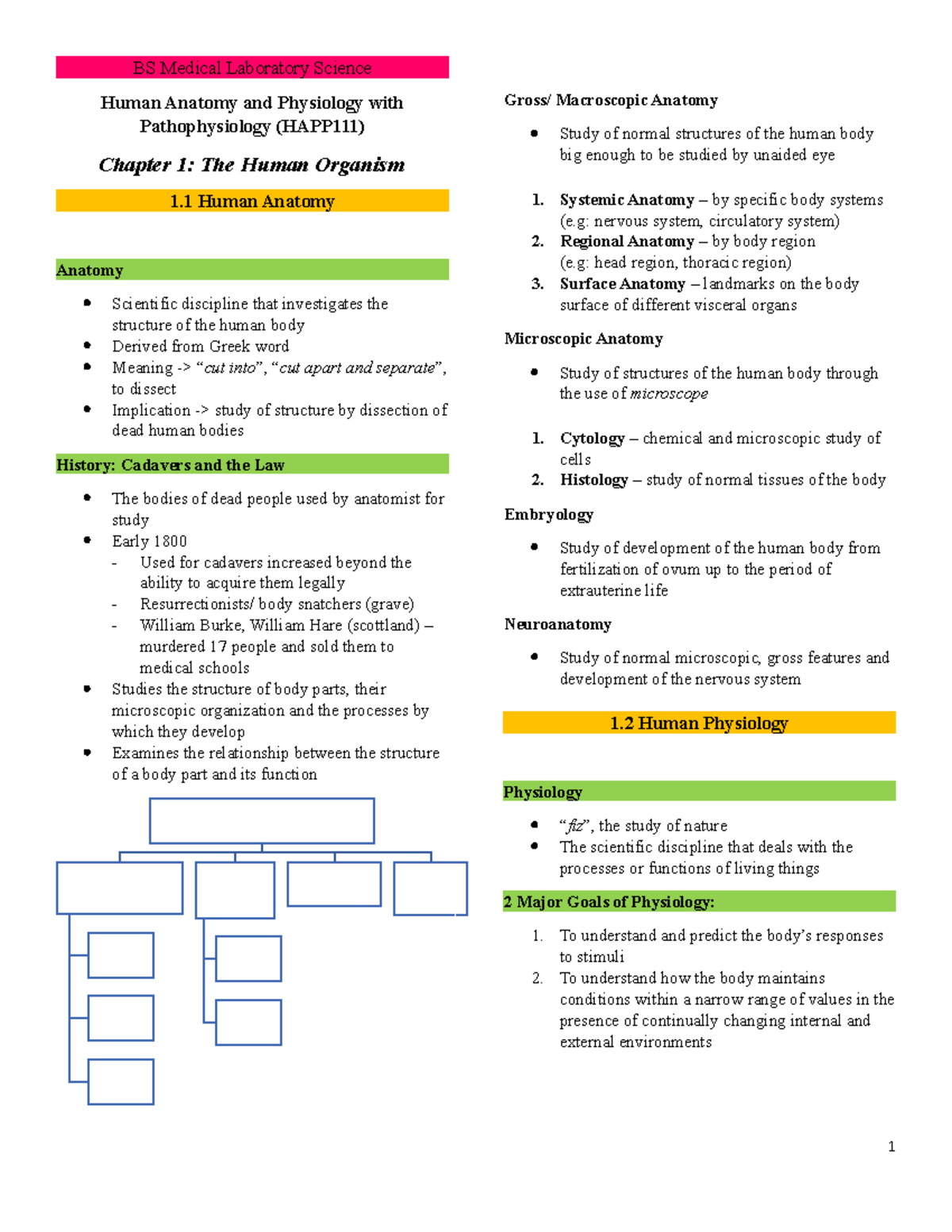1 Human Organism - Anaphysio - BS Medical Laboratory Science Human ...