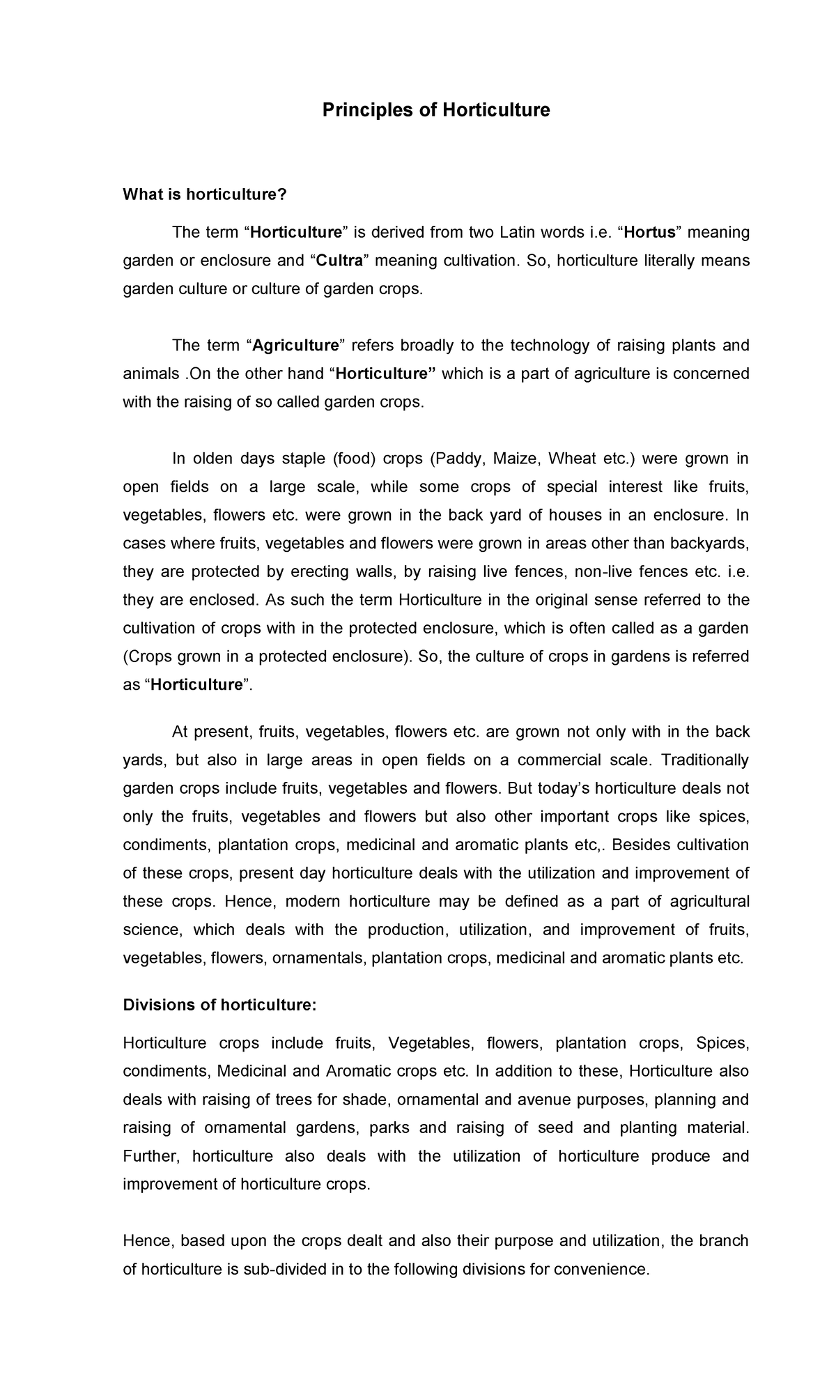 Horti Introduction - Principles of Horticulture What is horticulture ...