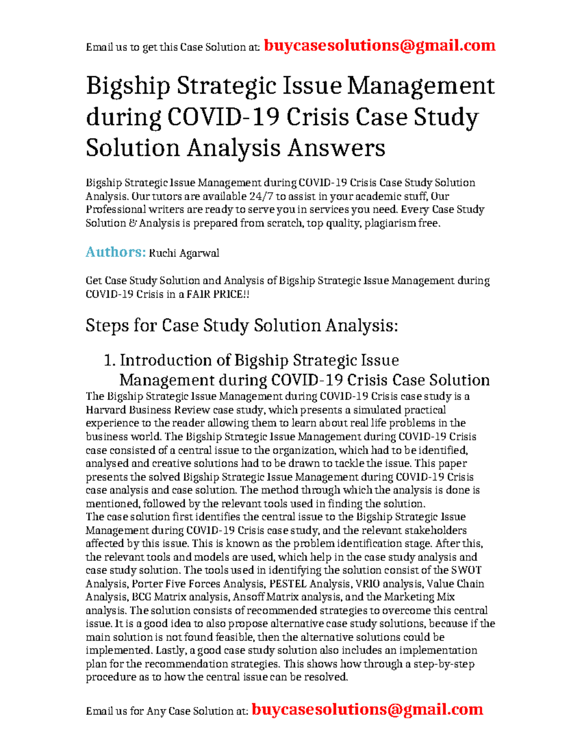 Case Solution Bigship Strategic Issue Management during Covid-19 Crisis ...