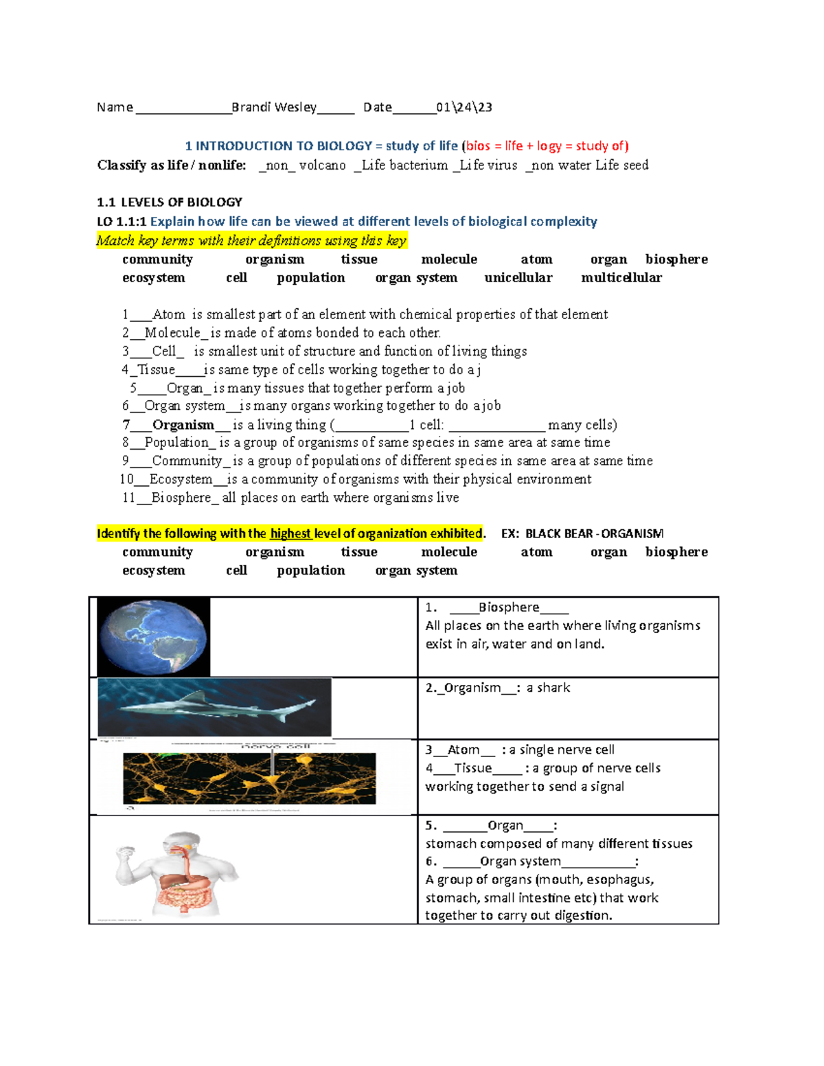 Guide 1 revised fall 21 Brooker 5th Intro to biology - Name ...