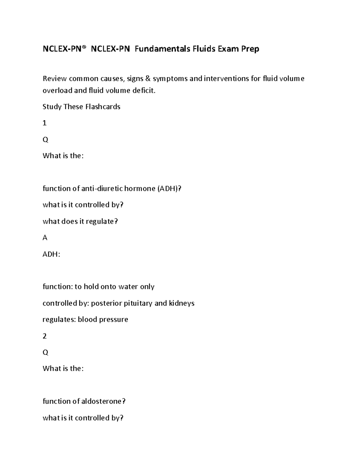 NCLEX-PN® NCLEX-PN Fundamentals Fluids Exam Prep Reviewed Question And ...