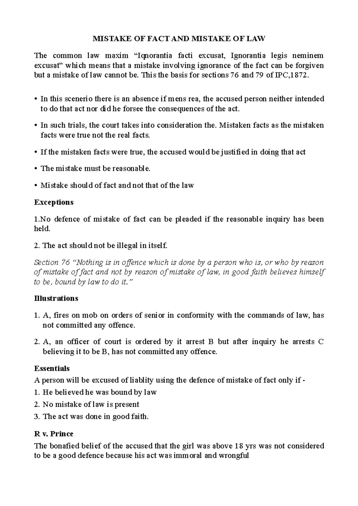 Mistake of Fact and Law - MISTAKE OF FACT AND MISTAKE OF LAW The common ...