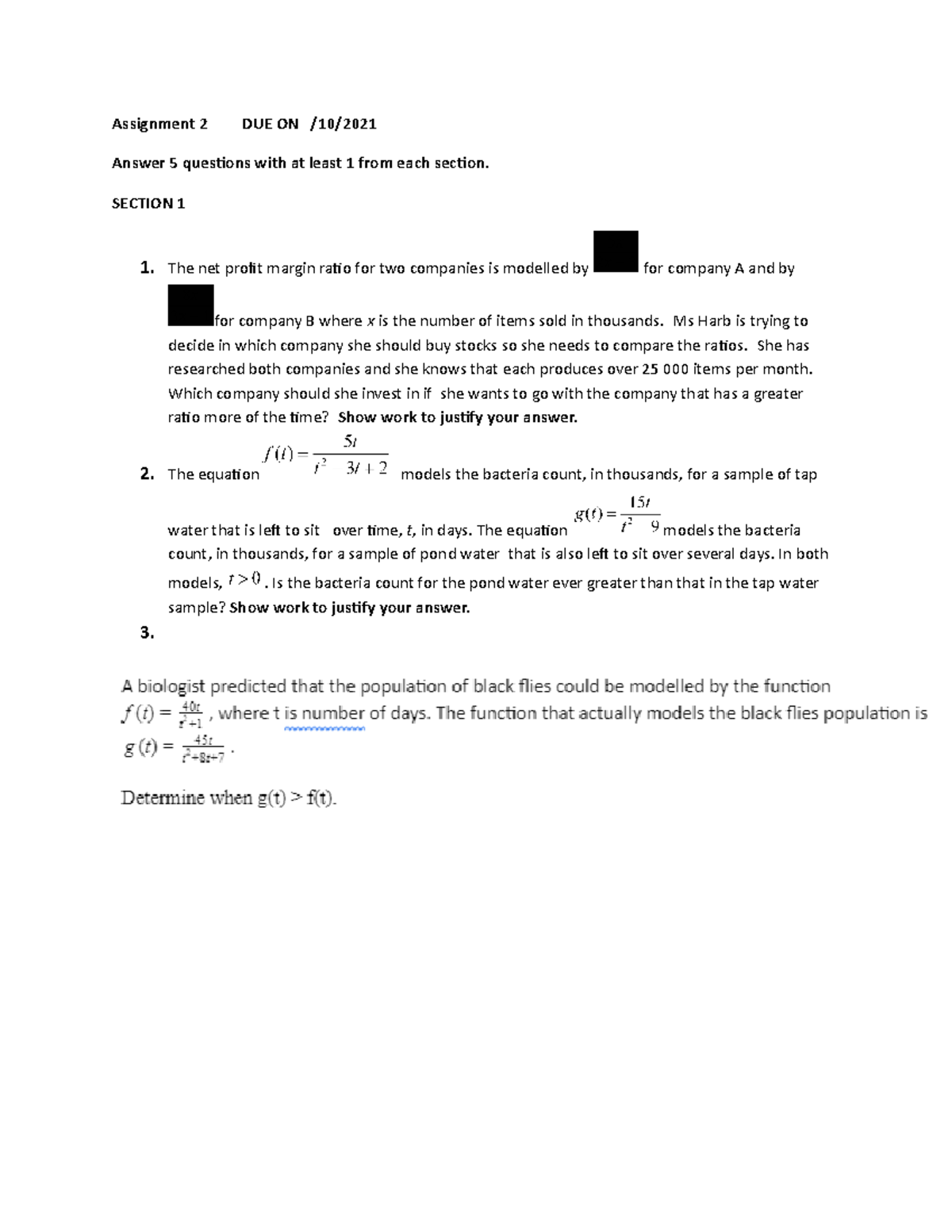 Rational equations and inequations word problems - Assignment 2 DUE ON ...