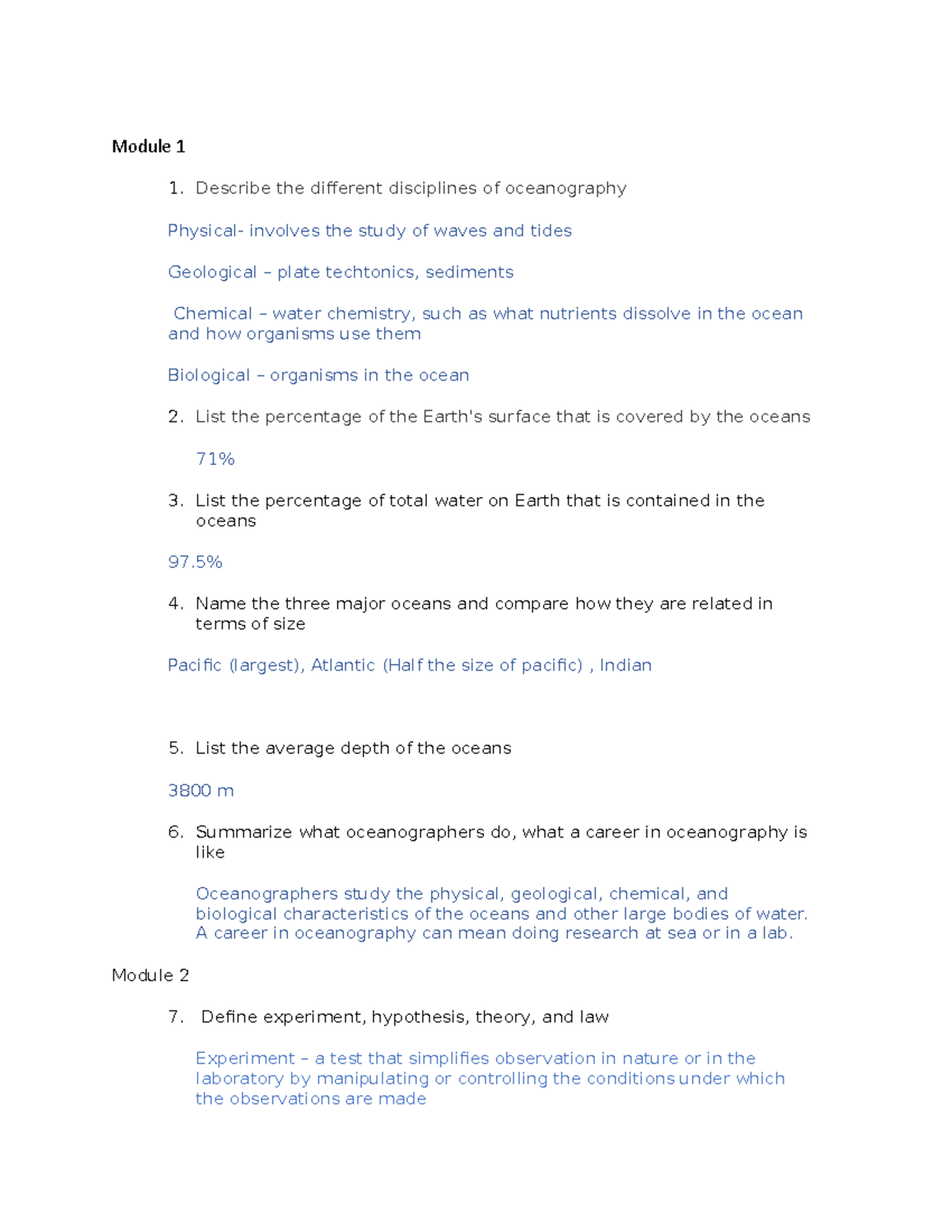 OCS Exam 1 Study Guide - Module 1 Describe the different disciplines of ...