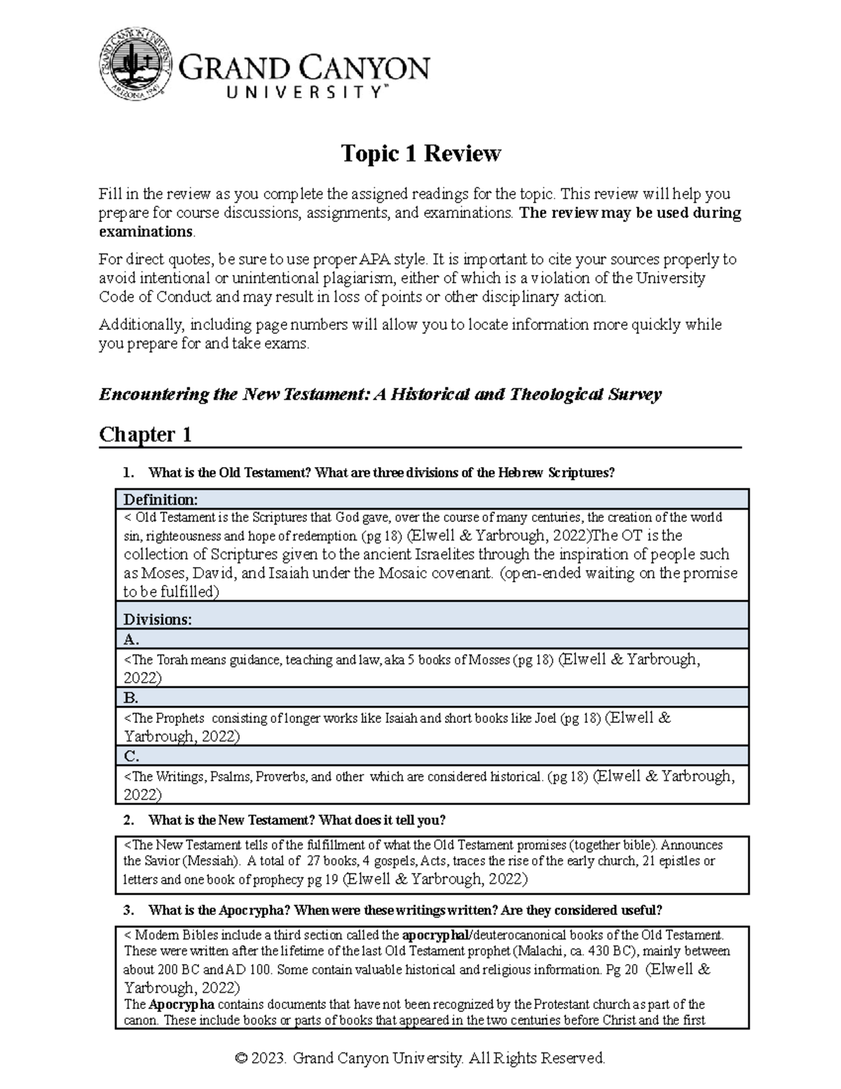 BIB 107 RS T1Review - study guide - Topic 1 Review Fill in the review ...