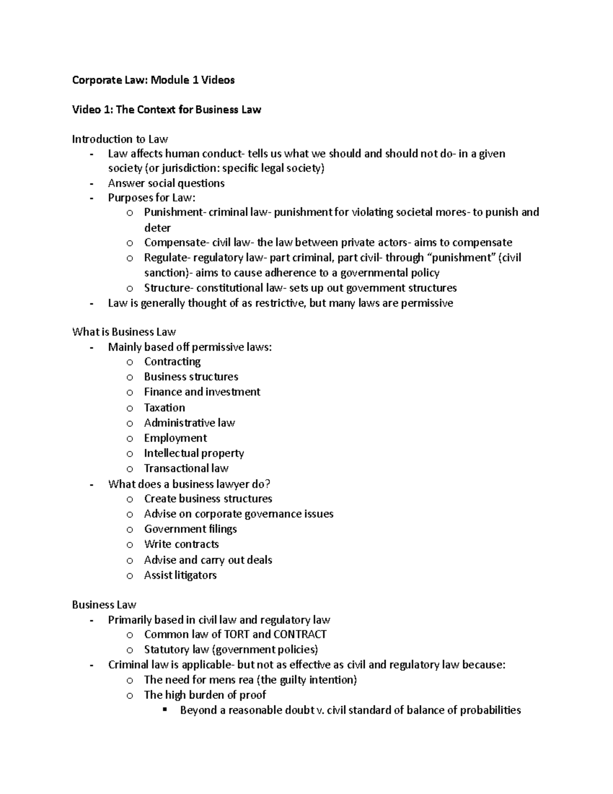 Corporate Law Module 1 Lecture Notes - Corporate Law: Module 1 Videos ...