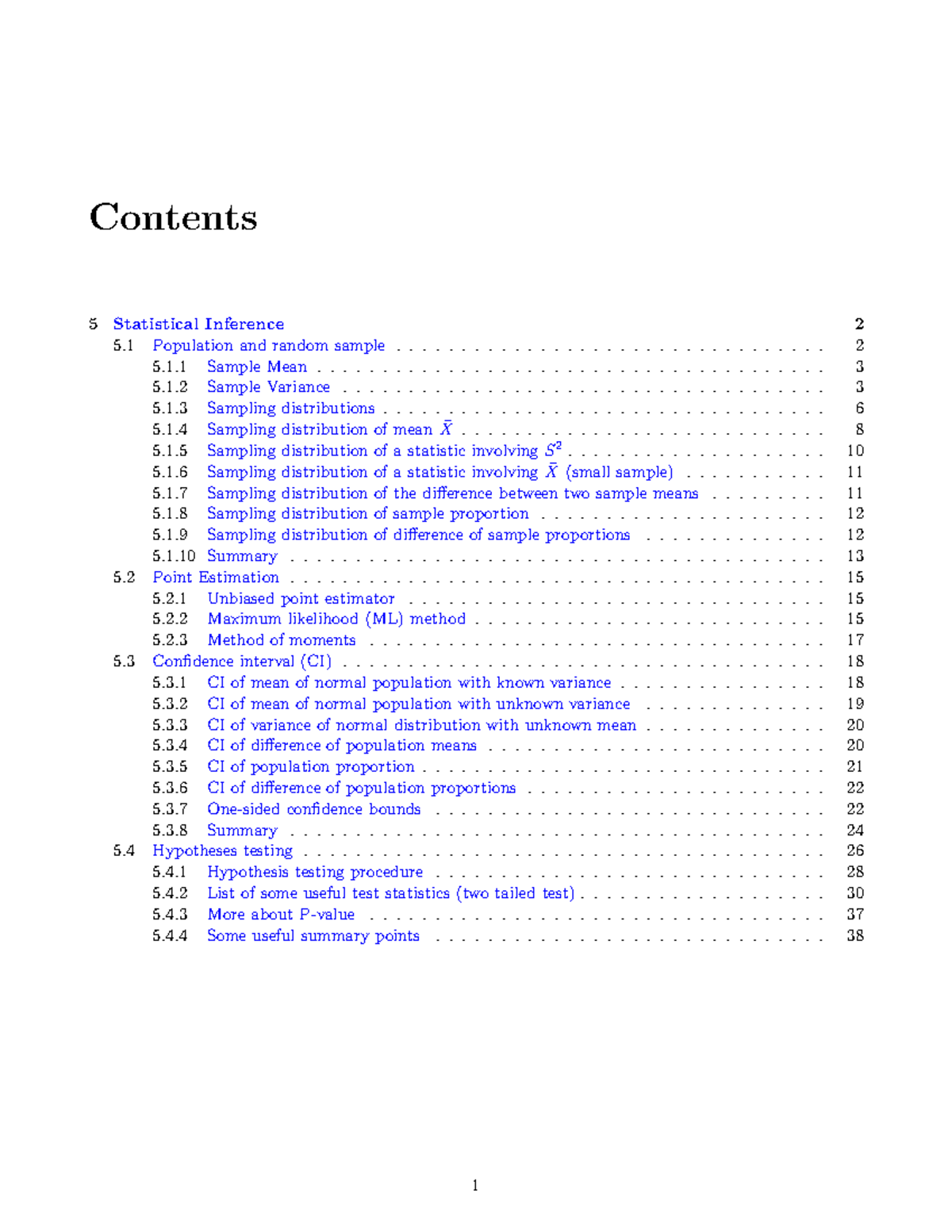 Chap5 statistical inference - Contents 5 Statistical Inference 5 Population and random sample 5. ...