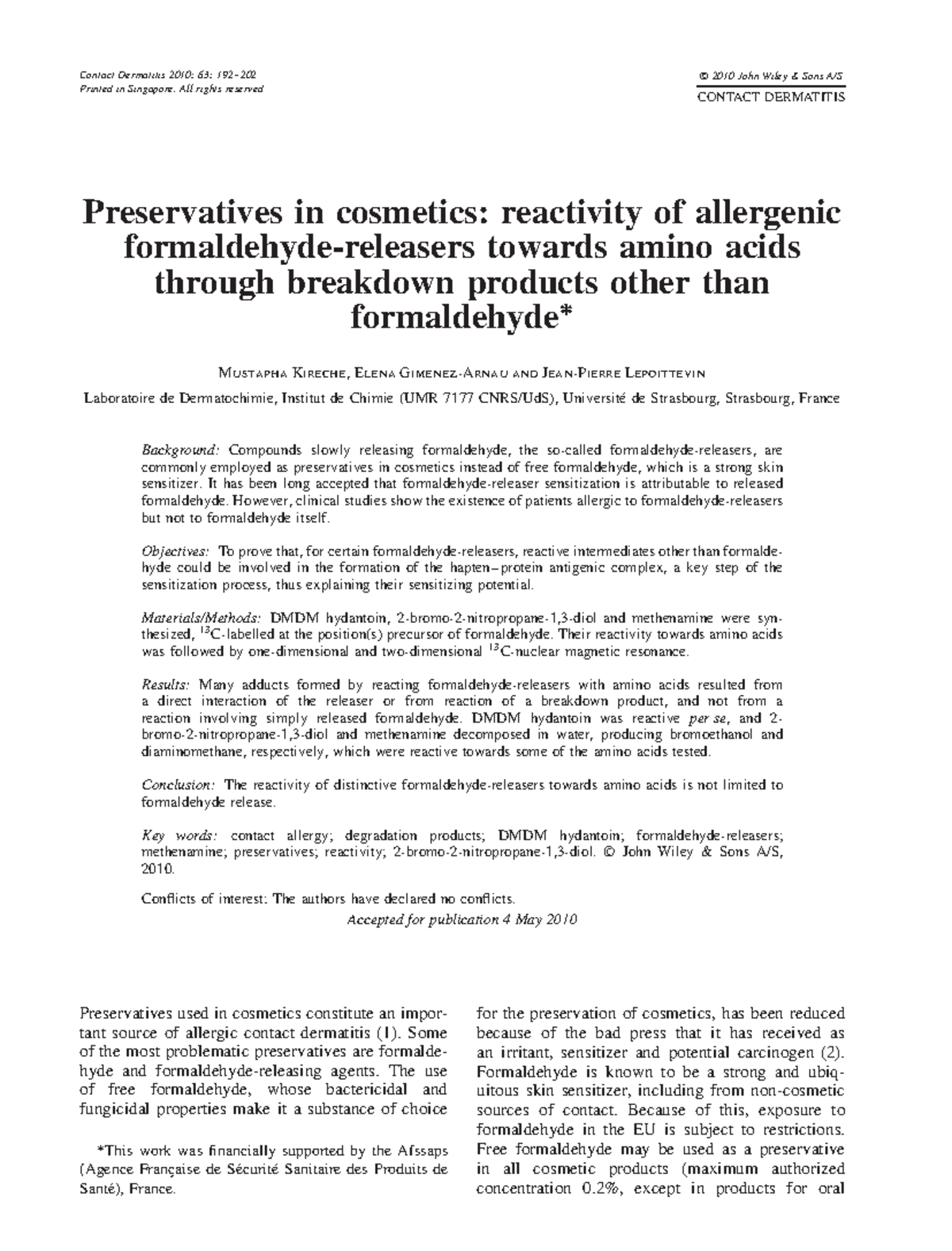 Contact Dermatitis - 2010 - Kireche - Preservatives in cosmetics ...