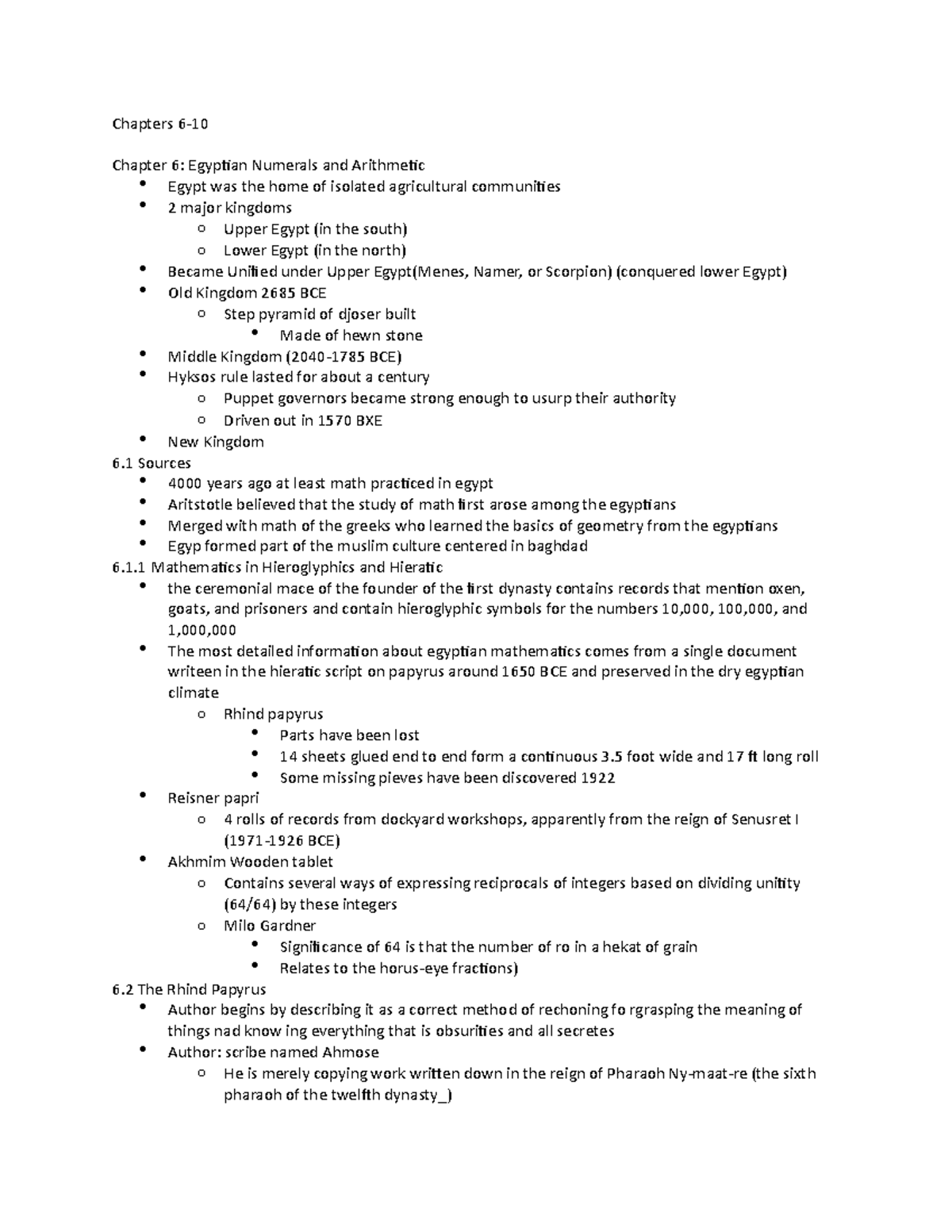 Chpater 6-10 History of Math - Chapters 6- Chapter 6: Egyptian Numerals ...