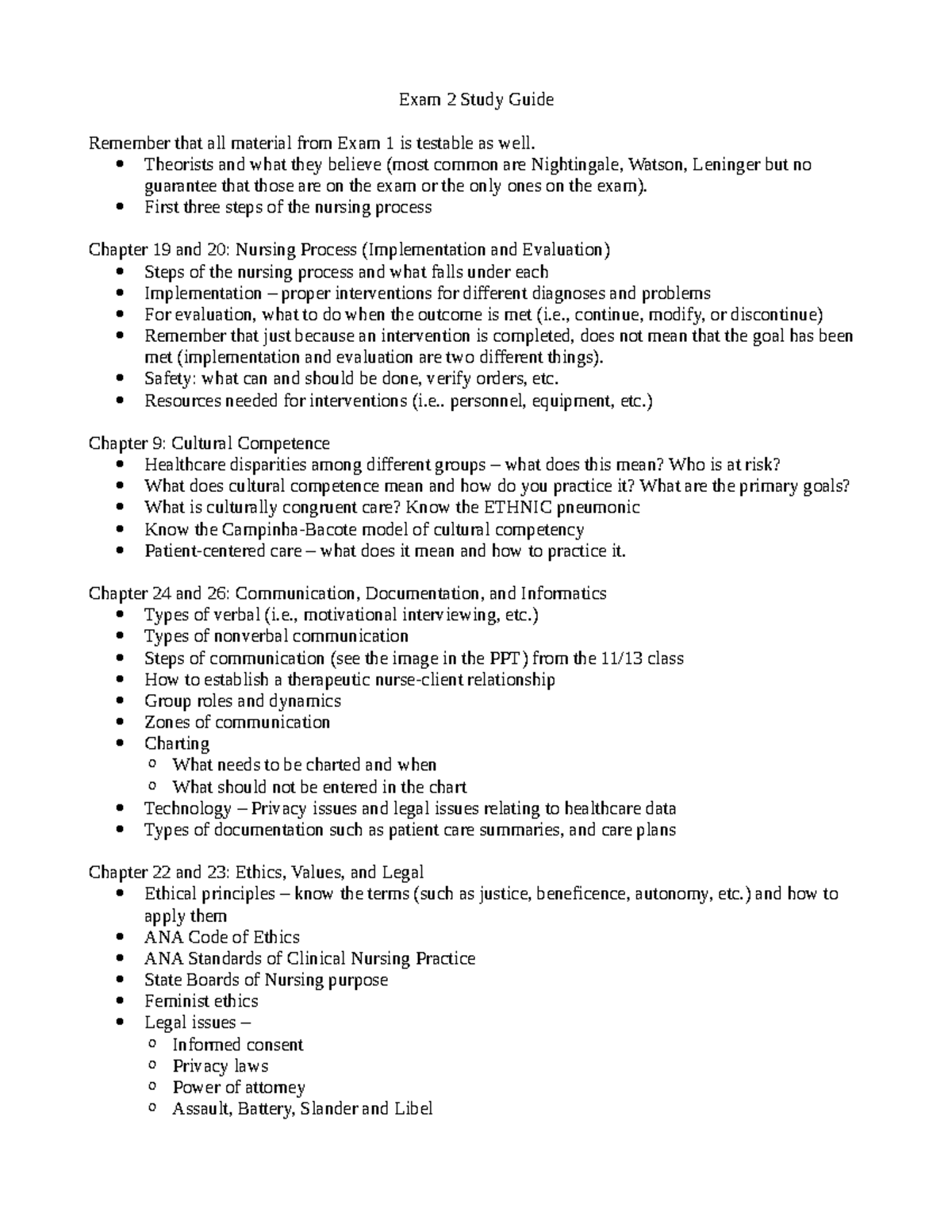 Exam 2 study guide - Exam 2 Study Guide Remember that all material from ...