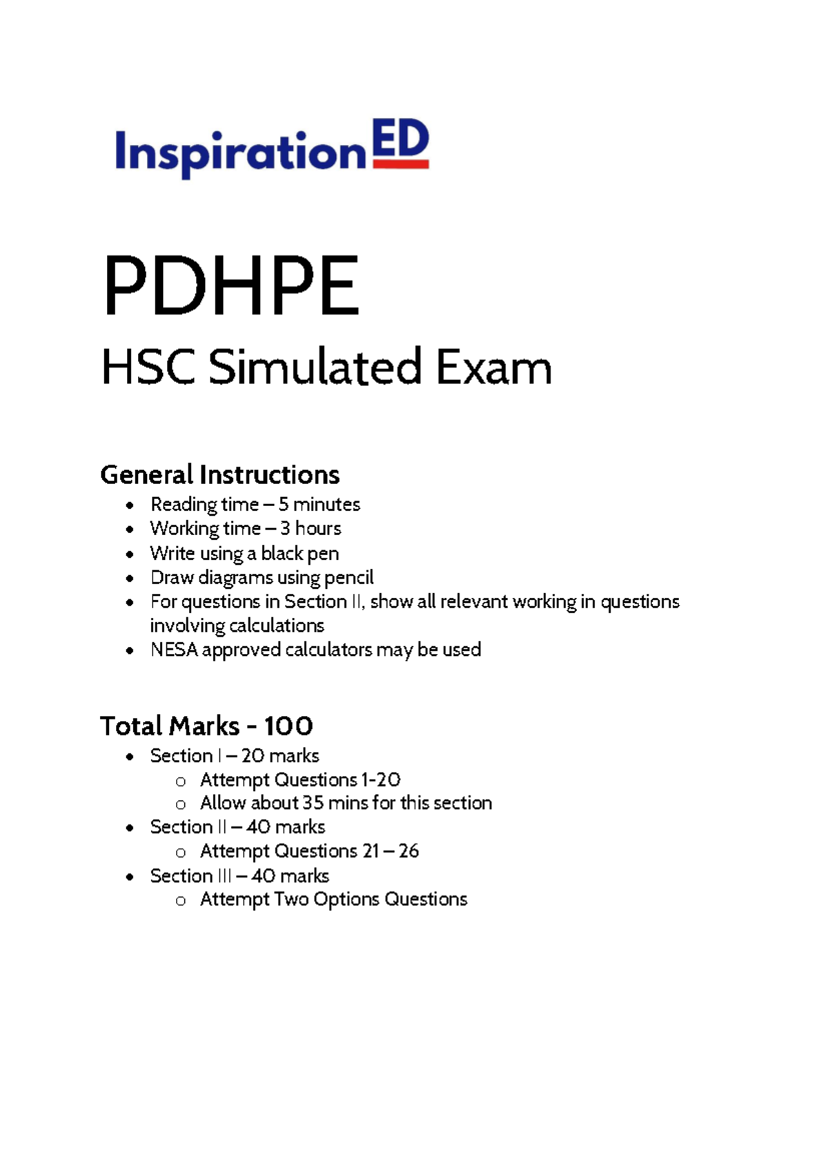 2020-WSU- Pdhpe-Exam Final - PDHPE HSC Simulated Exam General ...