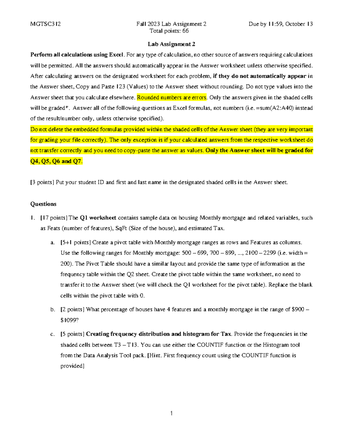 Lab Assign 2 Instructions - Total points: 66 Lab Assignment 2 Perform ...