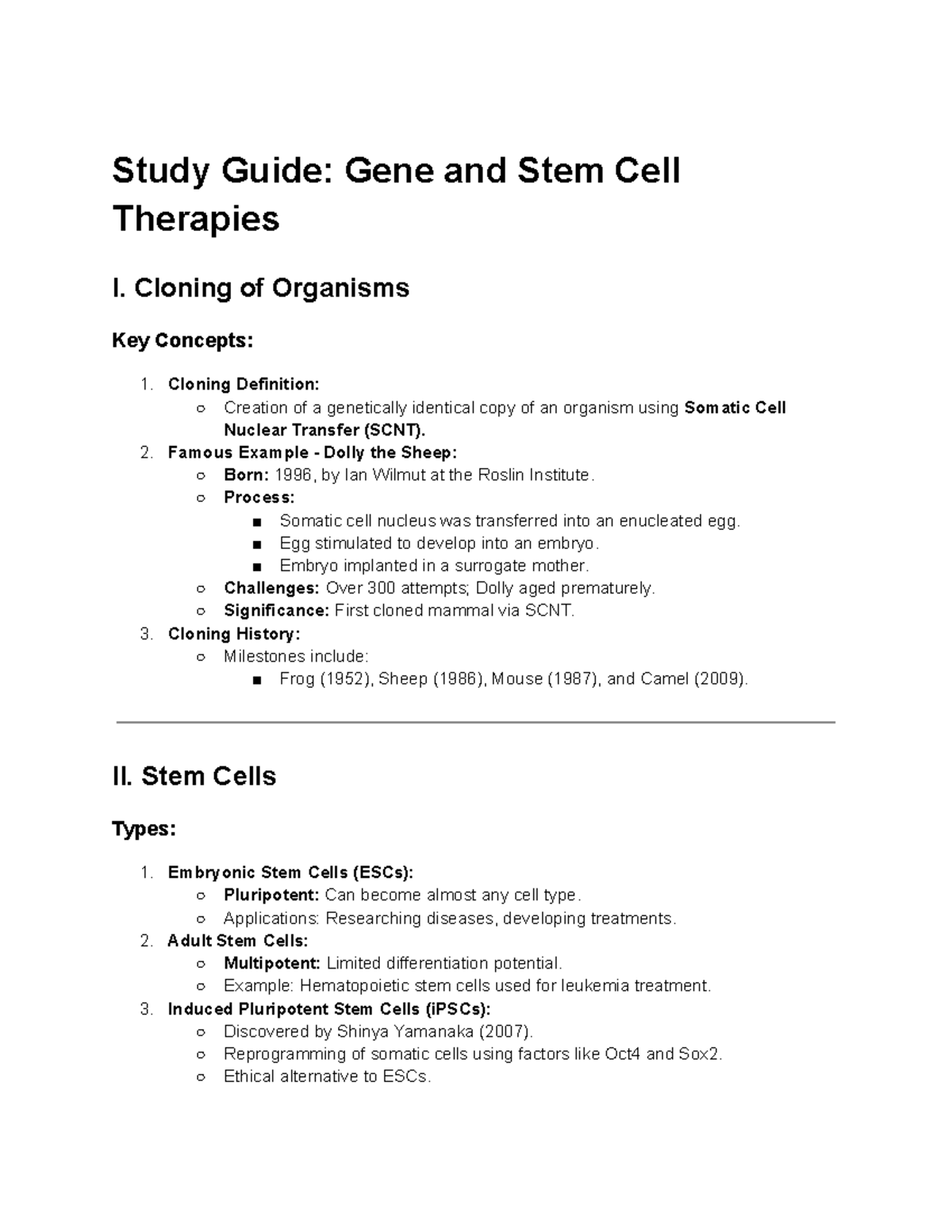 BMS 150 module 8 review - Study Guide: Gene and Stem Cell Therapies I ...