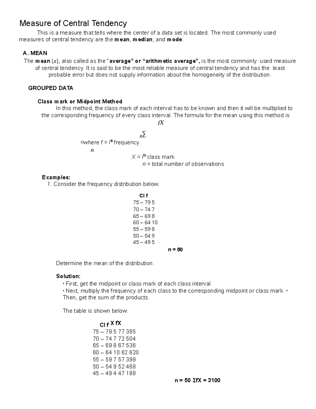 Measures OF Central Tendency (PART 2 - Grouped DATA) - Measure of ...