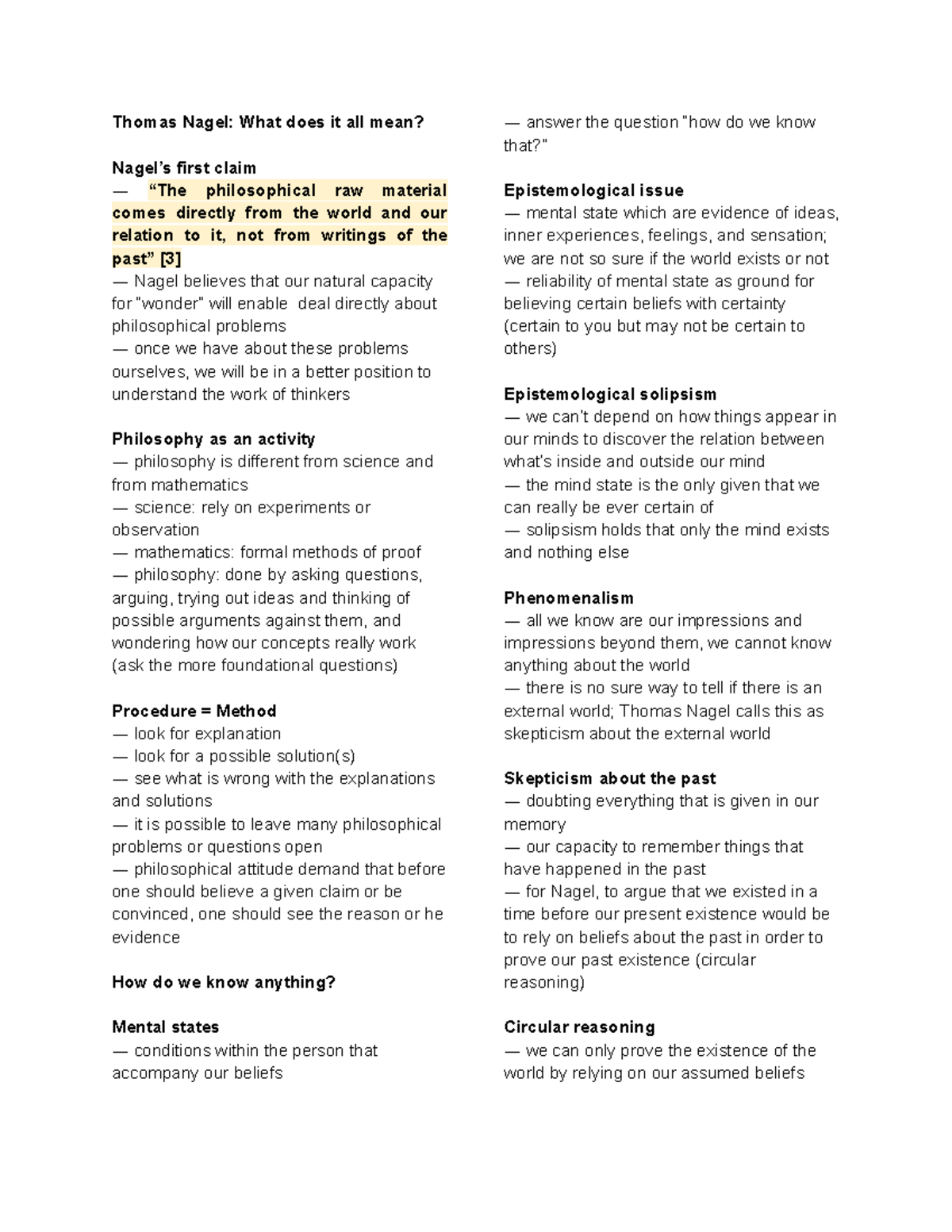 [Notes] Thomas Nagel's What does it all mean - Thomas Nagel: What does ...