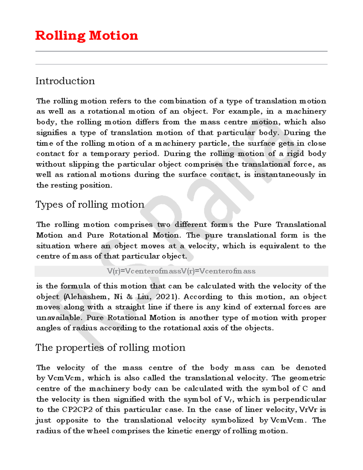 Rolling Motion - Rolling Motion Introduction The rolling motion refers ...