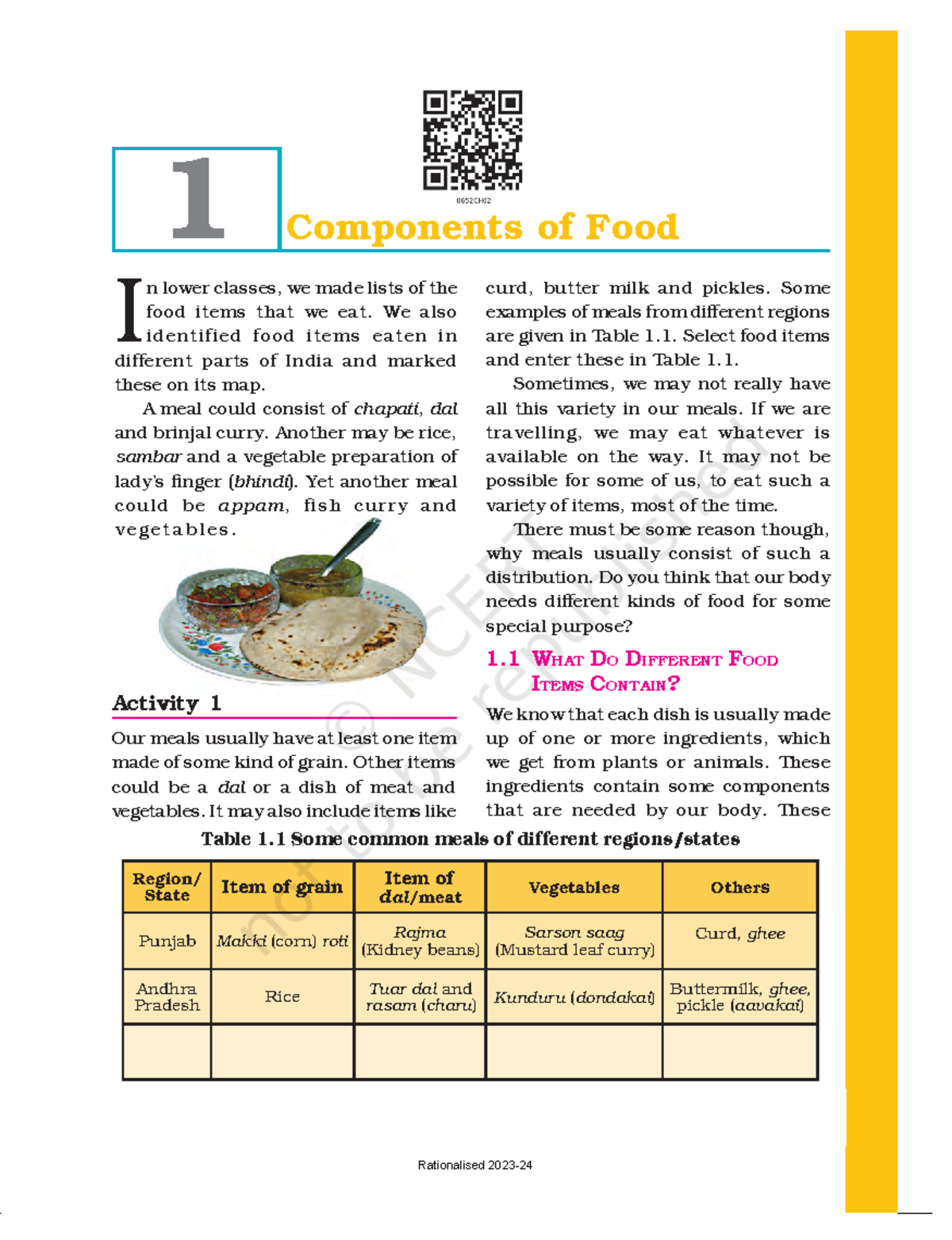 Class 6 science bokk chp 1 - COMPONENTS OF FOOD 1 1 I n lower classes ...