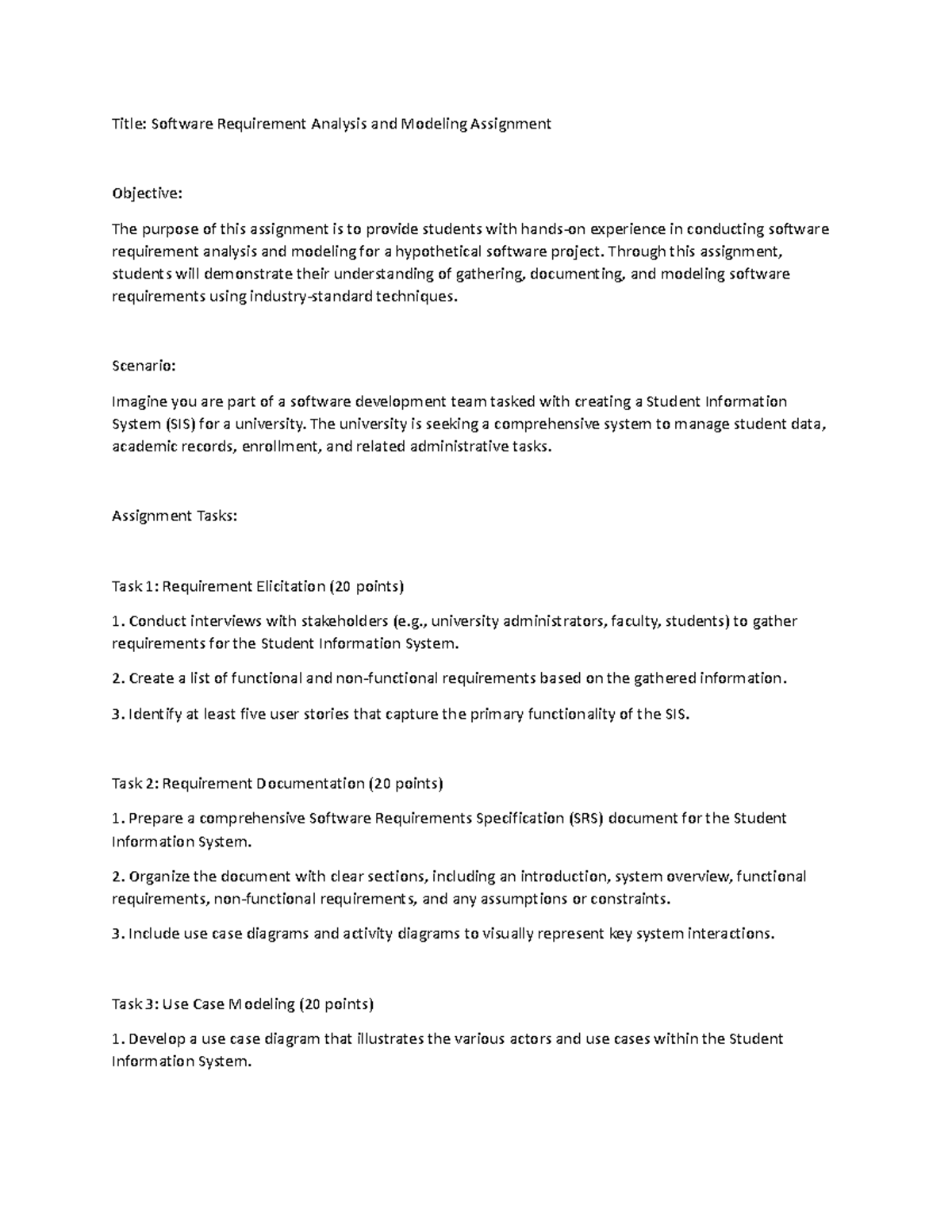 Software Requirements Analysis - Modeling Assignment - Title: Software Requirement Analysis and ...