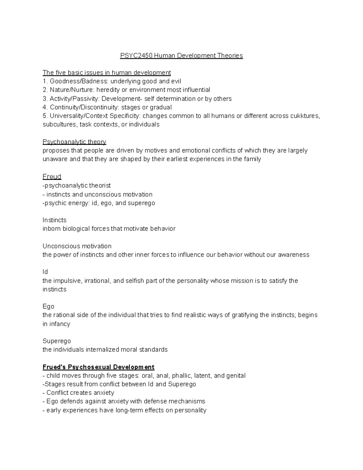 PSYC2450 Class Lecture Notes - PSYC2450 Human Development Theories The ...