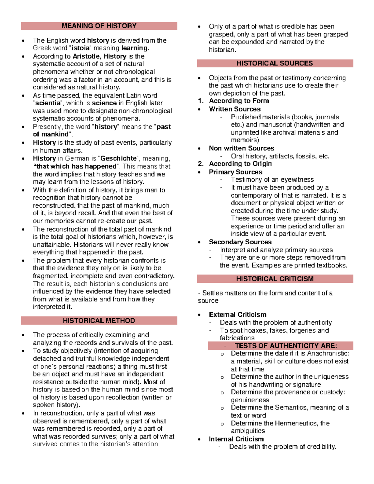 RIPH Reviewer - Hhhhh - MEANING OF HISTORY The English word history is ...