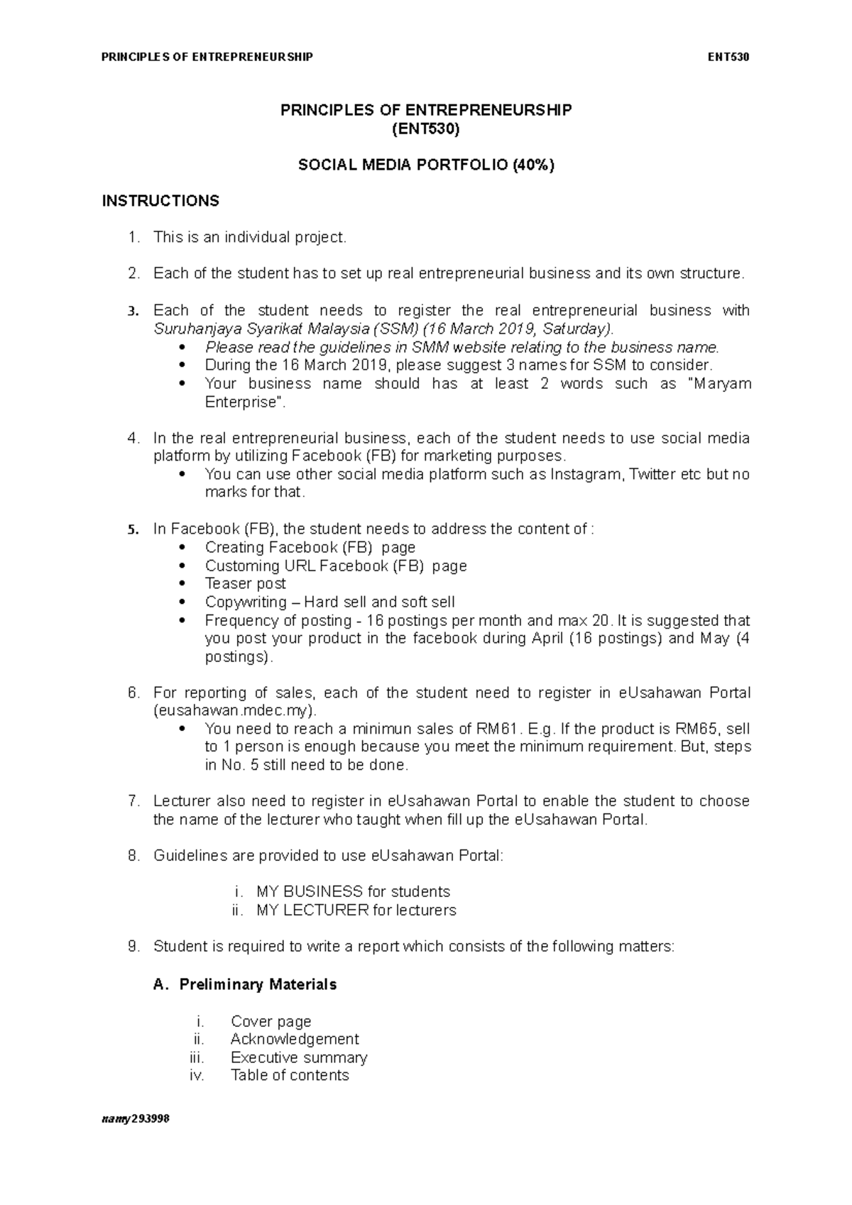 Social Media Portfolio - PRINCIPLES OF ENTREPRENEURSHIP ENT PRINCIPLES ...