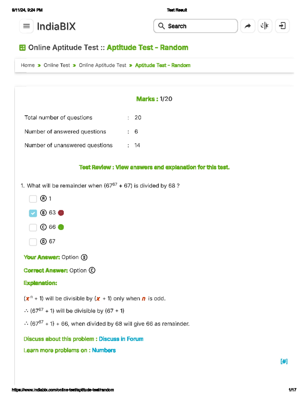Indiabixu - njnj - 9:24 PM Test Result IndiaBIX Search Online Aptitude ...