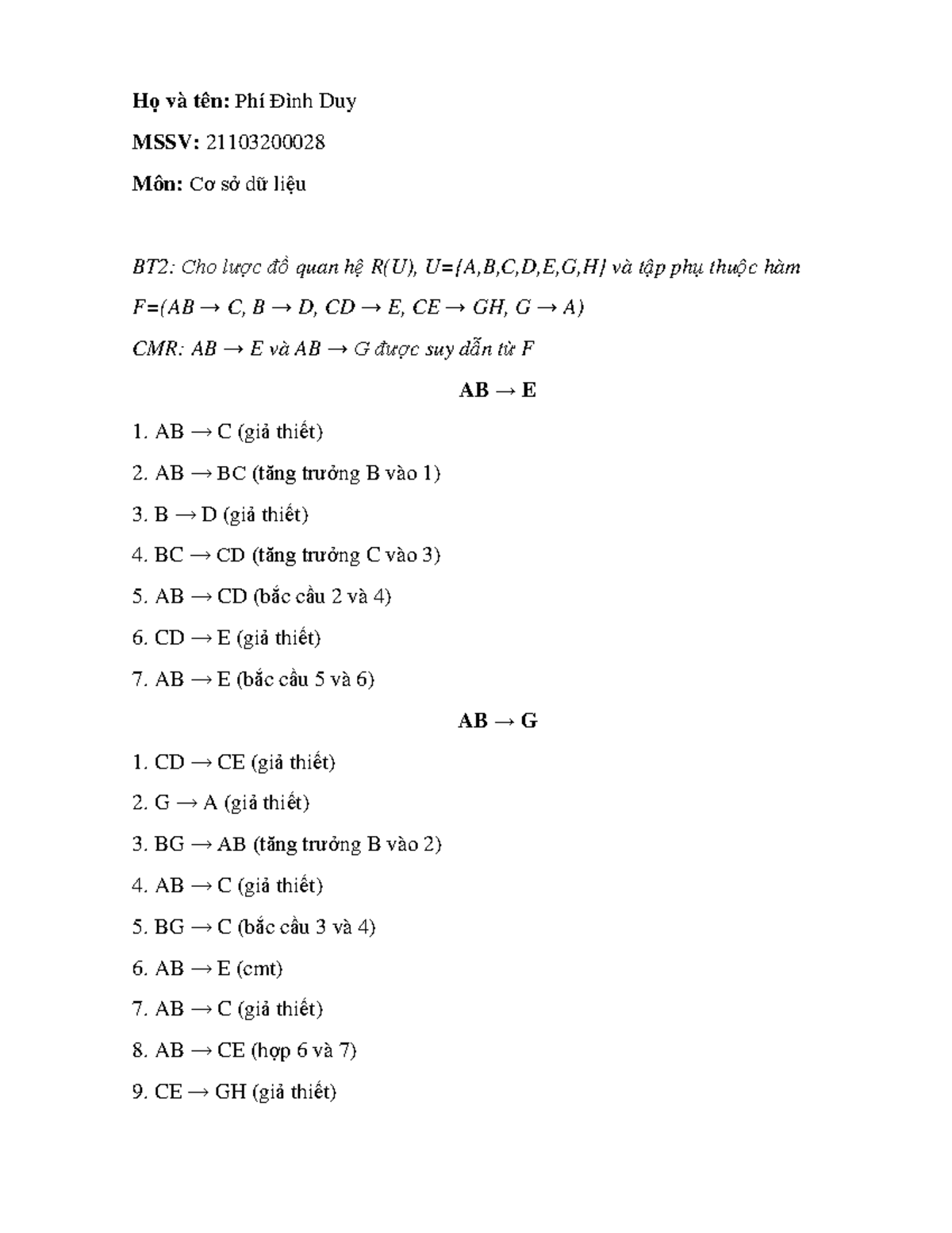 Phí Đình Duy BT CSDL - ... - Họ và tên: Phí Đình Duy MSSV: 21103200028 Môn: Cơ sở dữ liệu BT2 ...