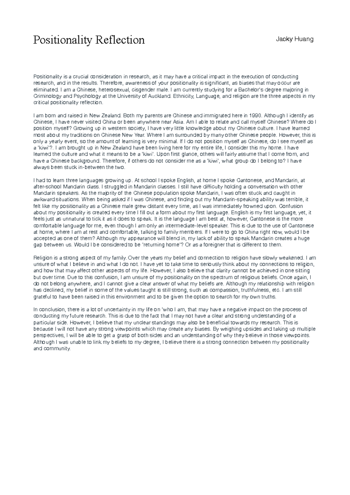 Positionality essay PDF1 - Positionality Reflection Positionality is a ...