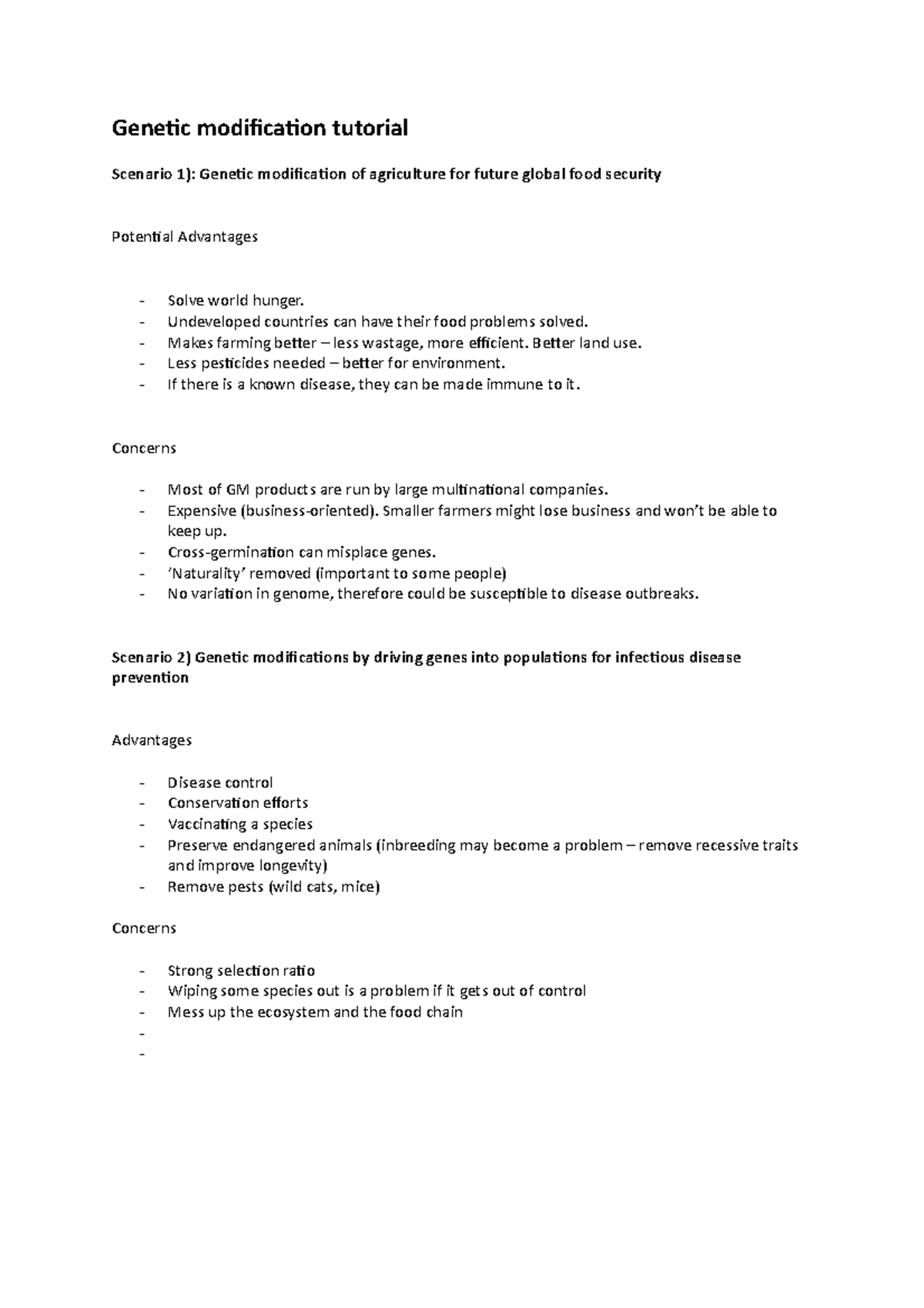 Student notes Genomics Activity handout Three scenarios for GMO ...