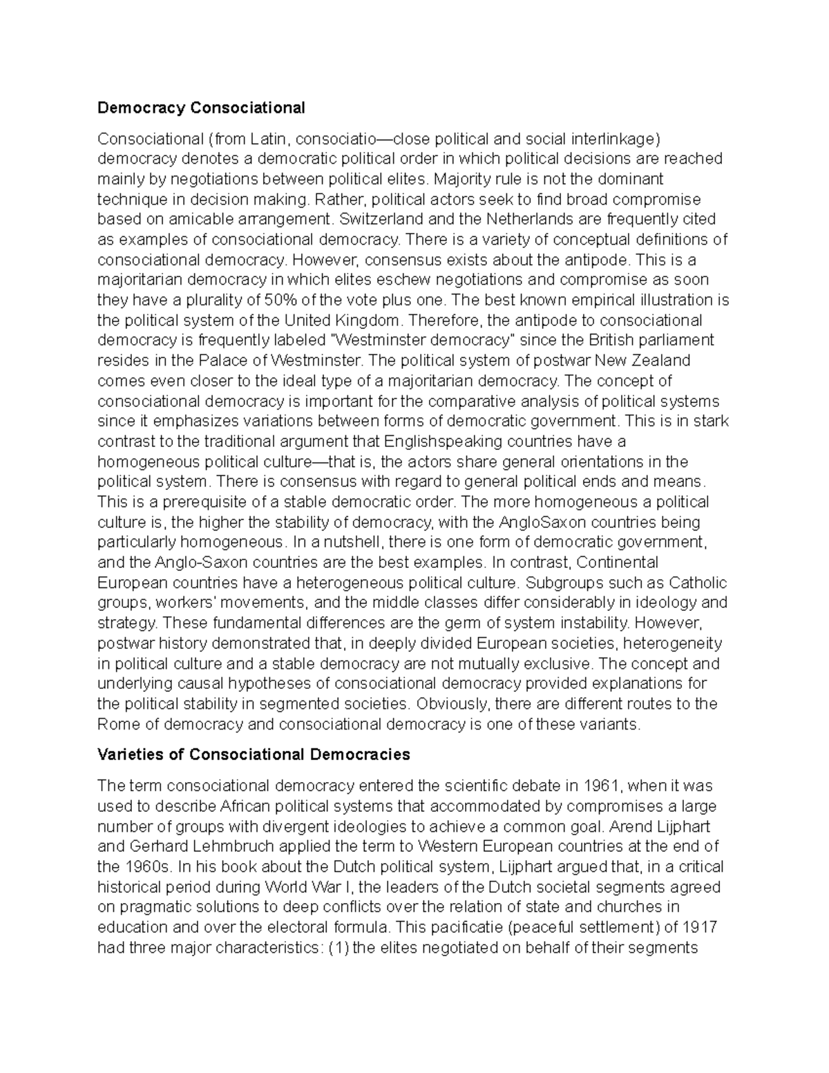 Democracy Consociational - Democracy Consociational Consociational ...