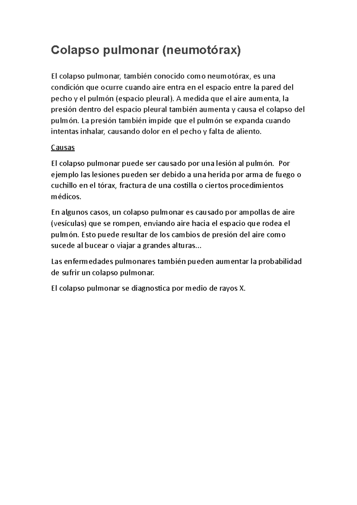 Colapso pulmonar- exposición - Colapso pulmonar (neumotórax) El colapso ...