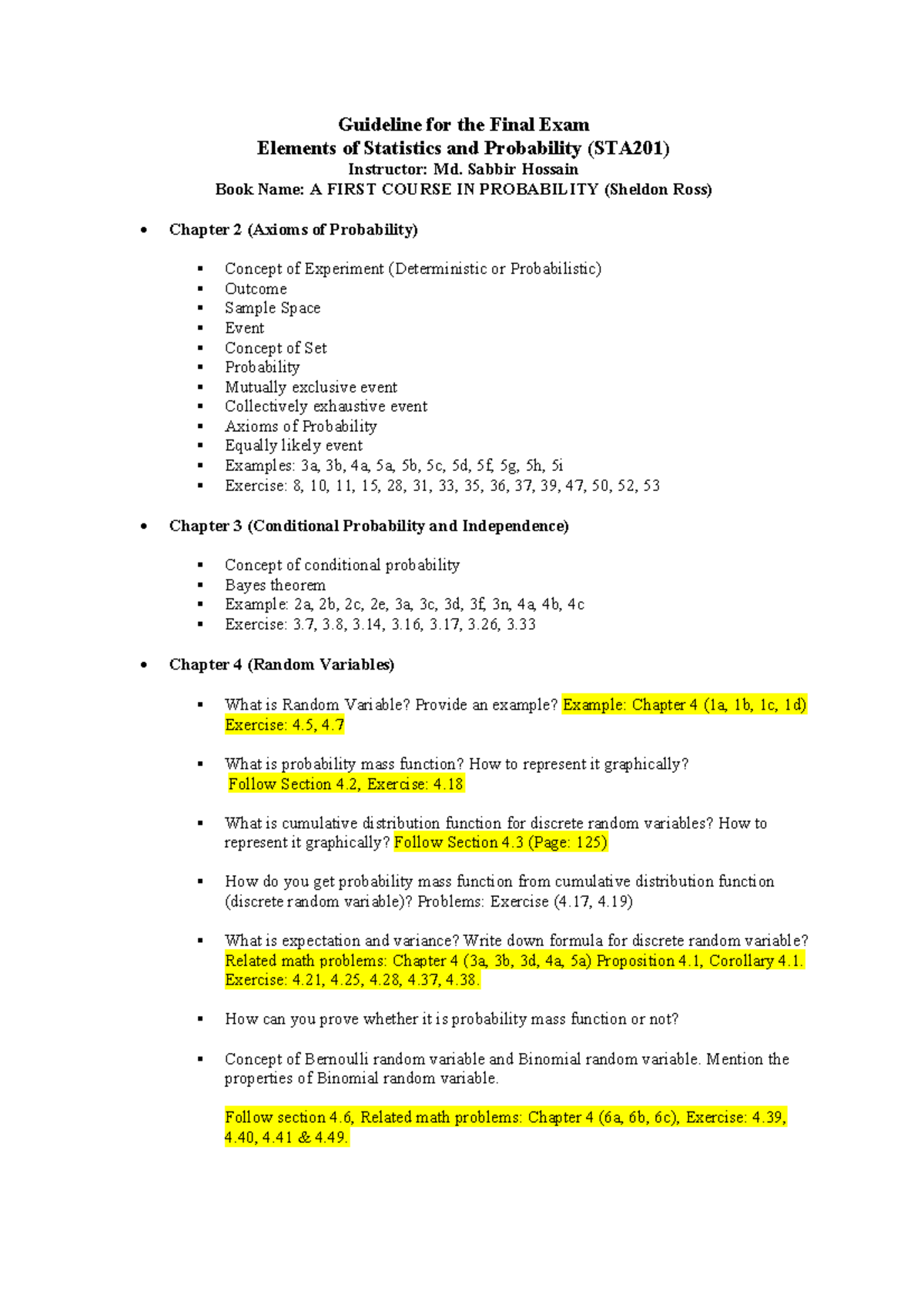 Guideline for the Final Exam STA201 - Guideline for the Final Exam ...