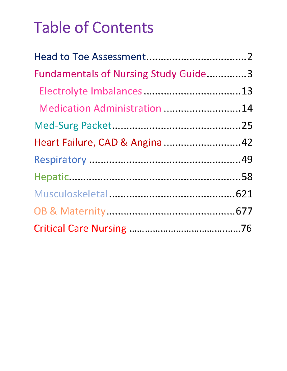 Full note - notes - Table of Contents Head to Toe @CeceStudyGuides ...