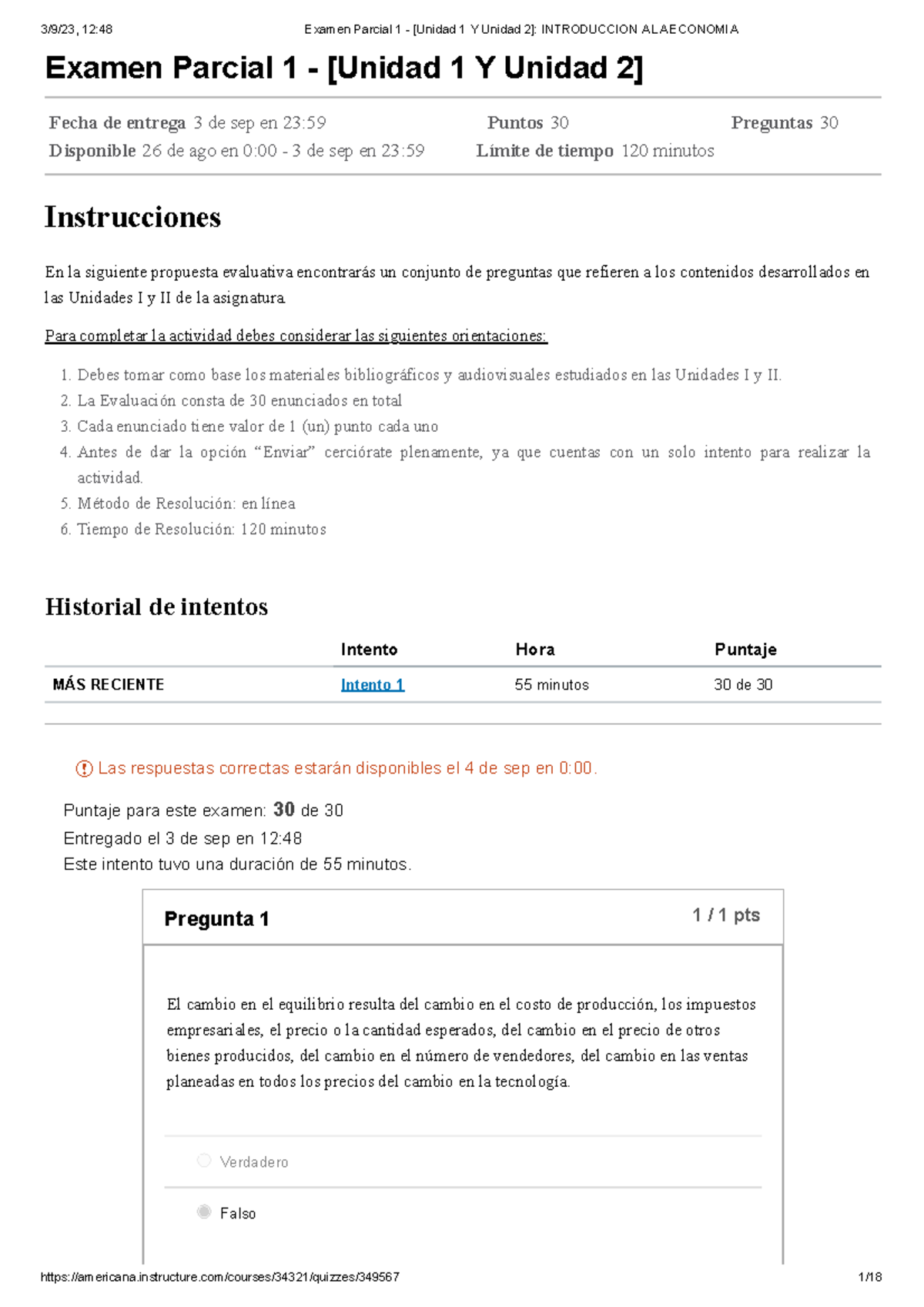 Examen Parcial 1 Introduccion A LA Economia - Examen Parcial 1 - [Unidad 1 Y Unidad 2] Fecha de ...