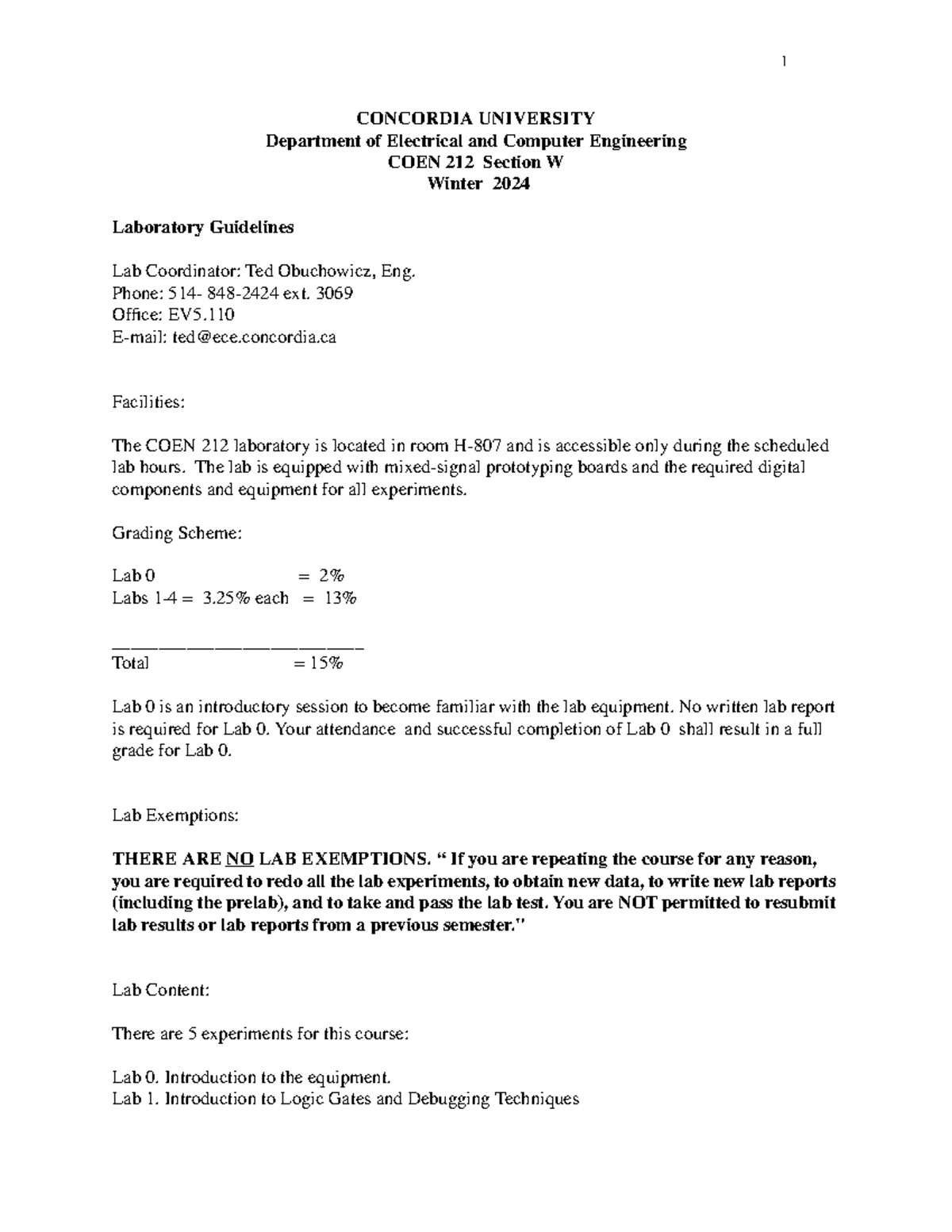 Coen212 winter 2024 - lab - CONCORDIA UNIVERSITY Department of ...