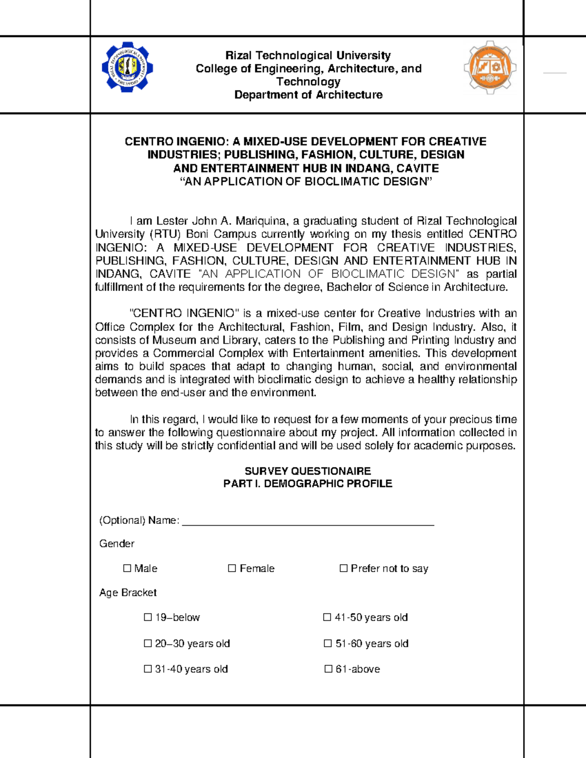 Sample- Questionnaire - College of Engineering, Architecture, and ...