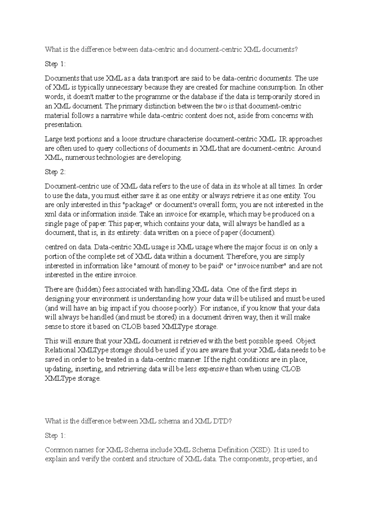 Data Centric And Document Centric Xml Documents The Use Of Xml Is Typically Unnecessary