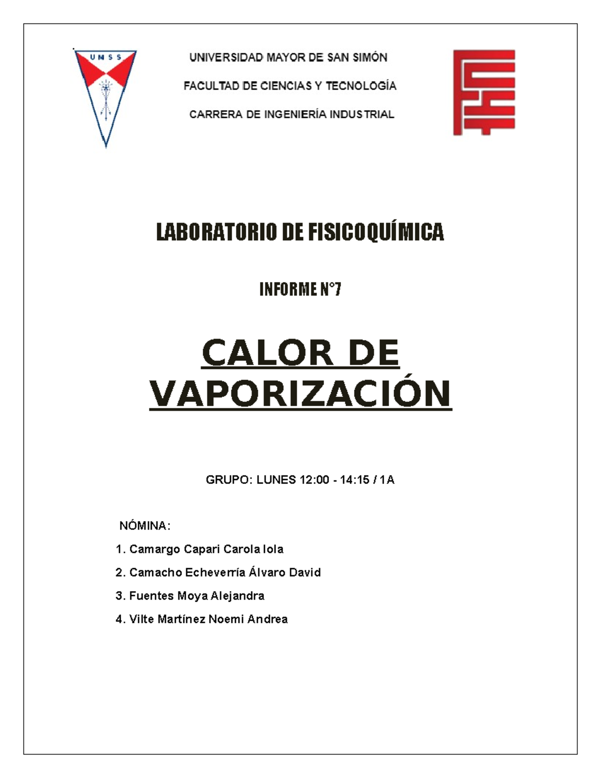 Laboratorio De Fisicoquímica 7 Laboratorio De FisicoquÍmica Informe N