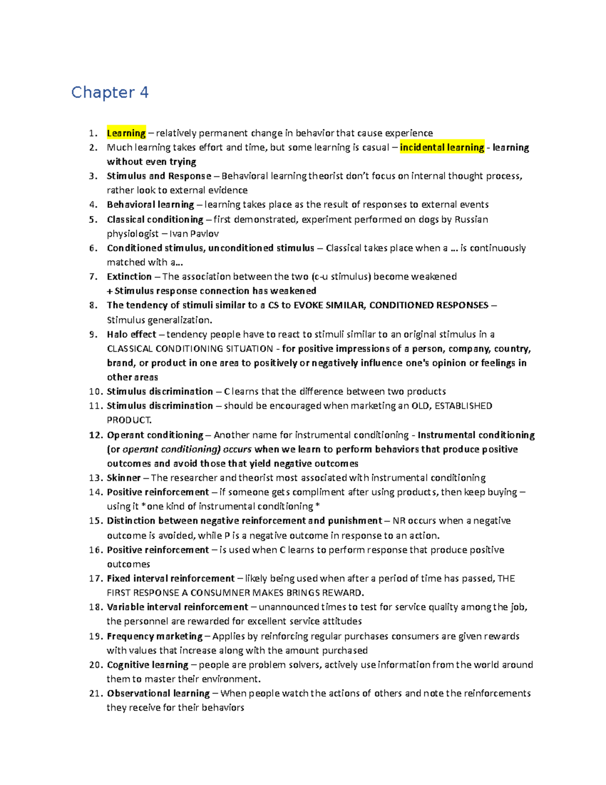 Chapter 3 - Chapter 4 Learning – relatively permanent change in ...