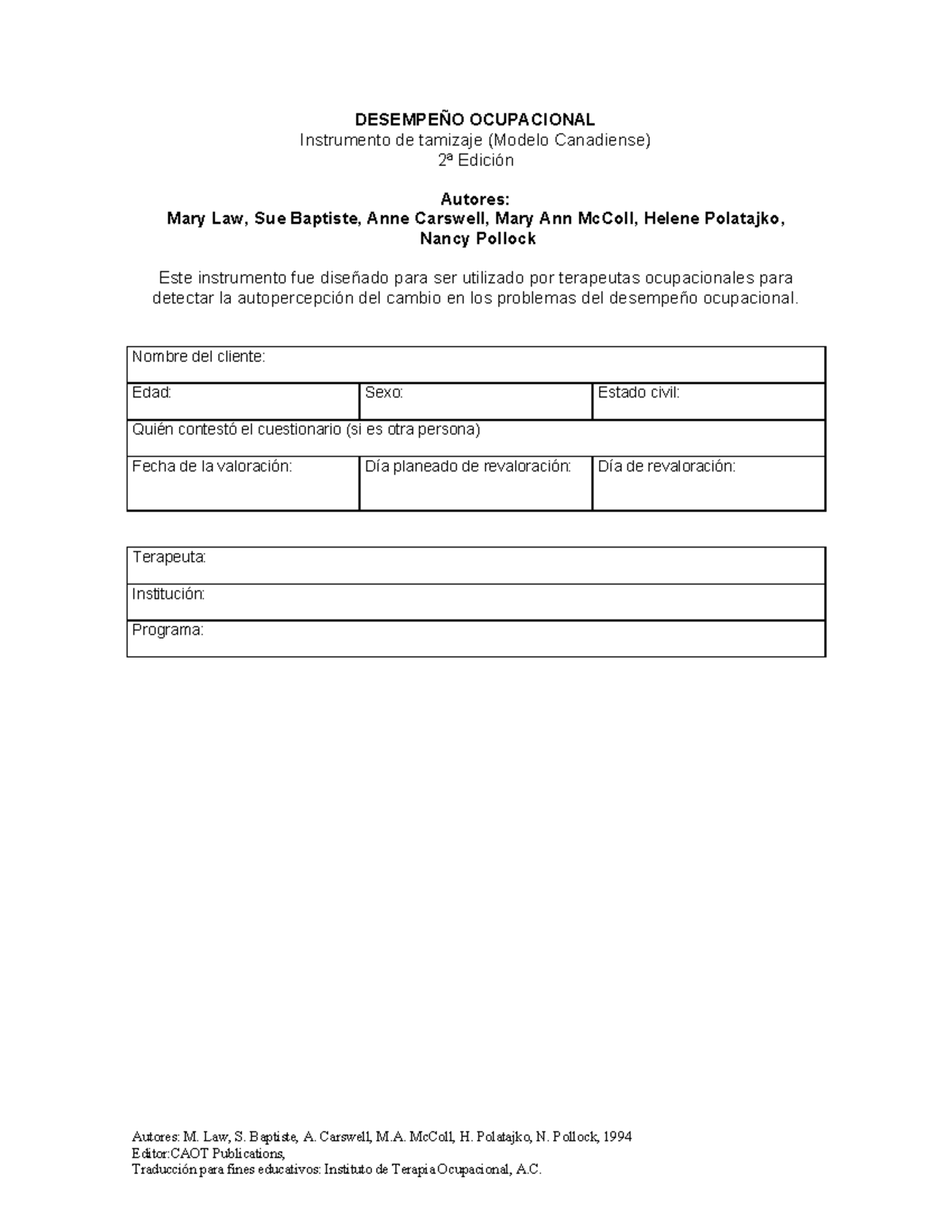 Copm - Copm - Autores: M. Law, S. Baptiste, A. Carswell, M. McColl, H ...