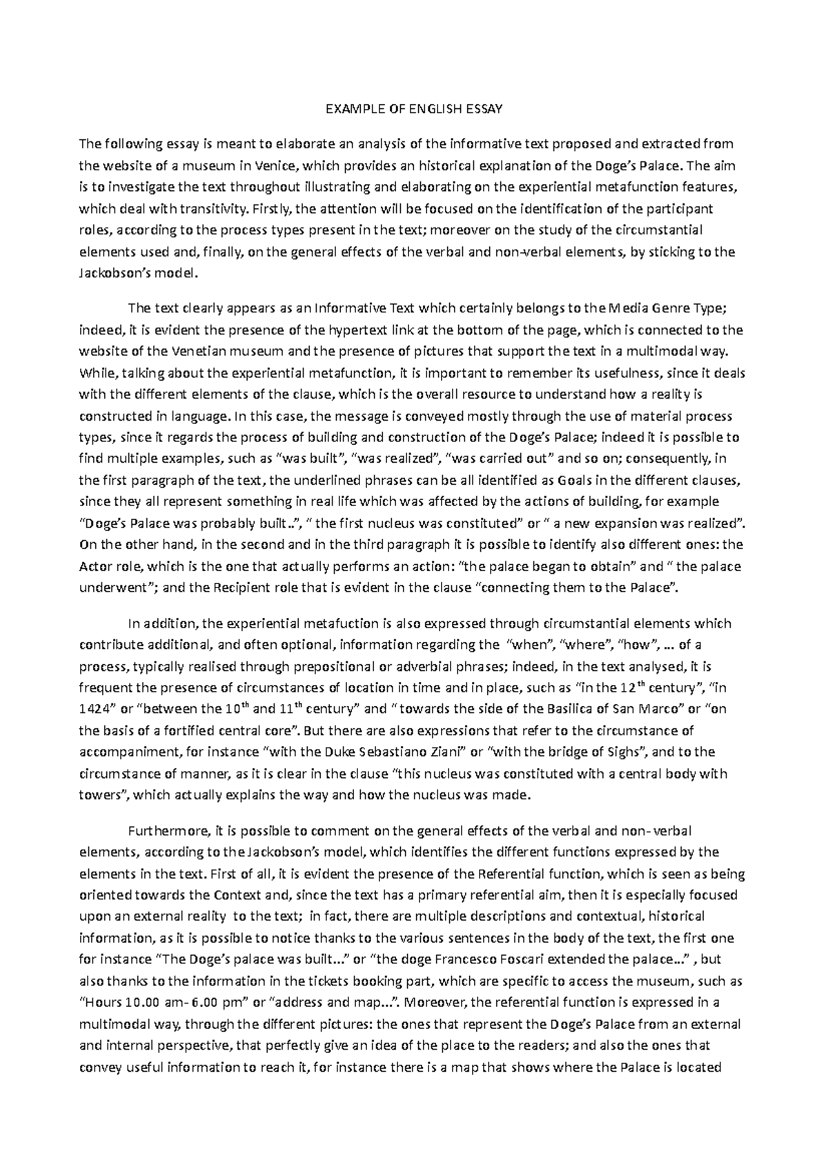 Example OF Essay - EXAMPLE OF ENGLISH ESSAY The following essay is ...