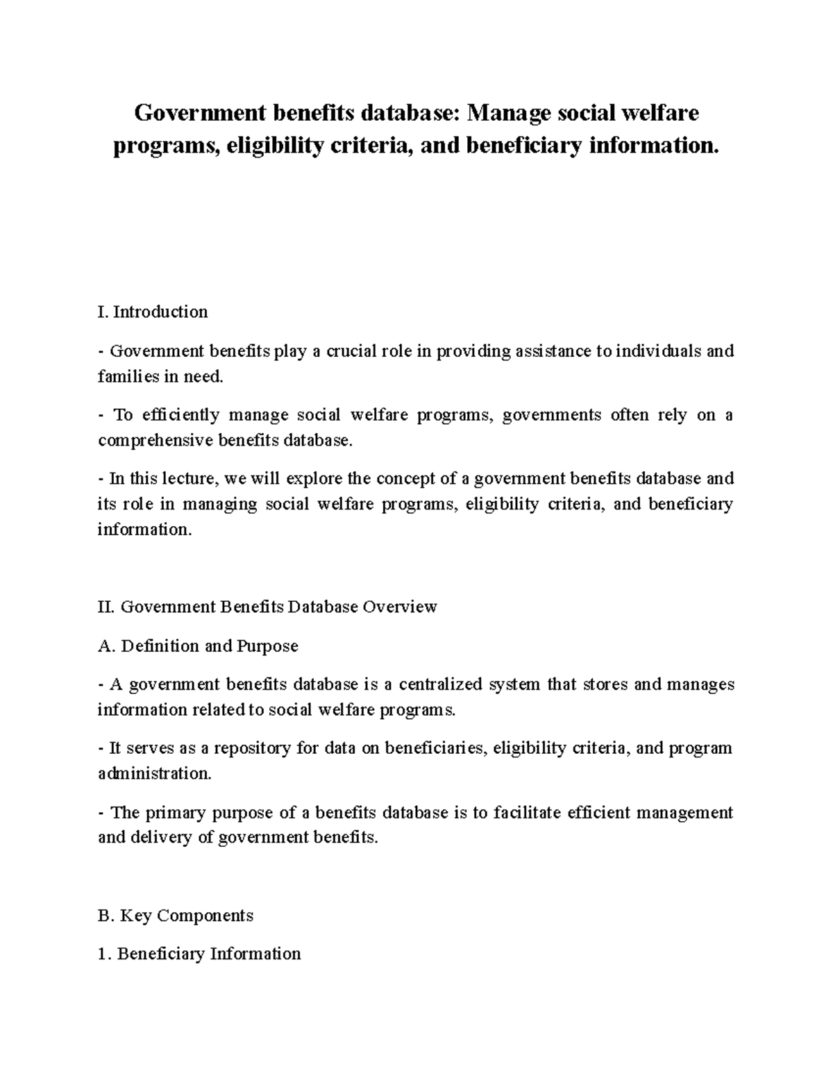 Government benefits database Manage social welfare programs ...